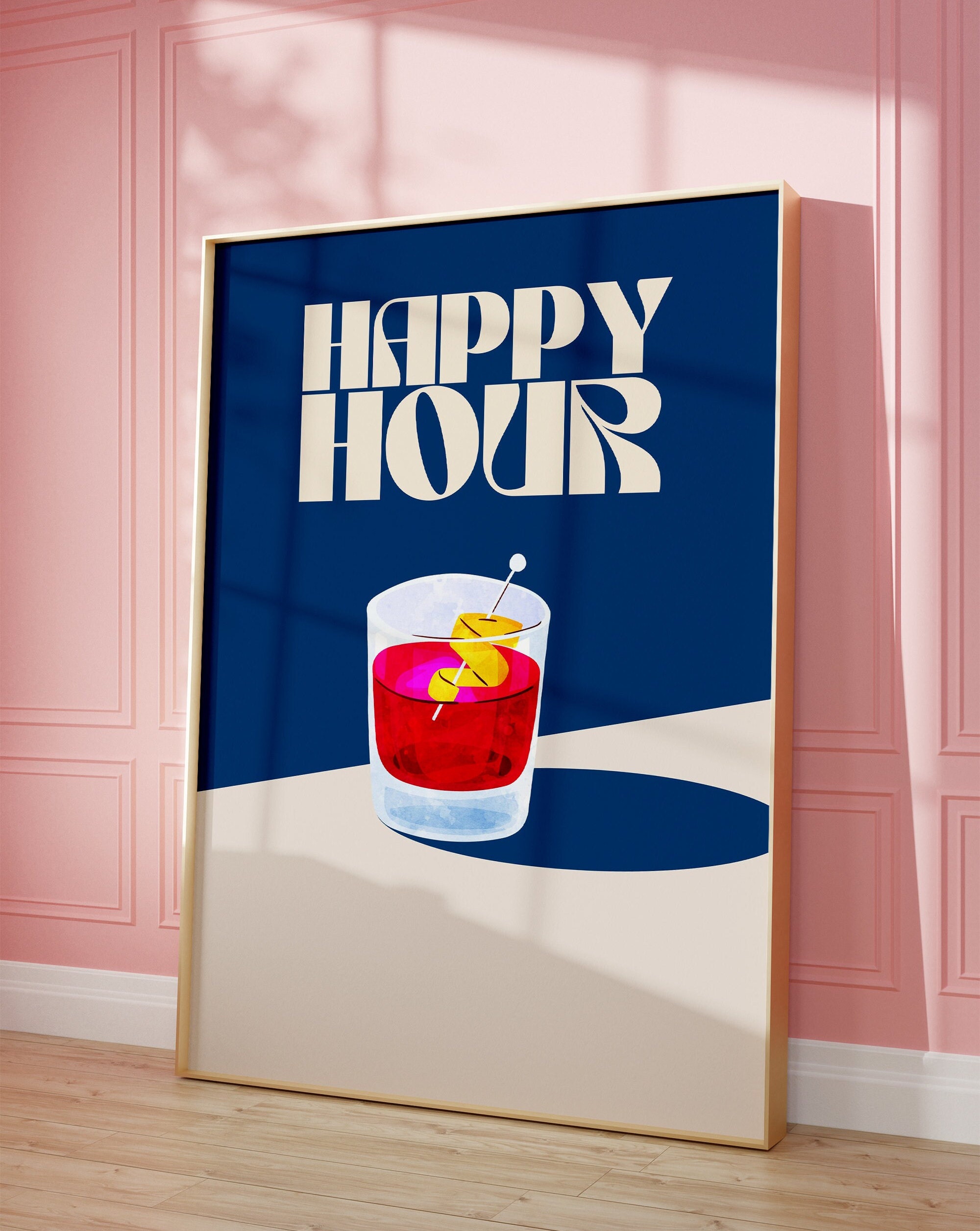 Retro Happy Hour Drinks Art-preppy Bar Cart Art Decor-trendy Bar Art ...