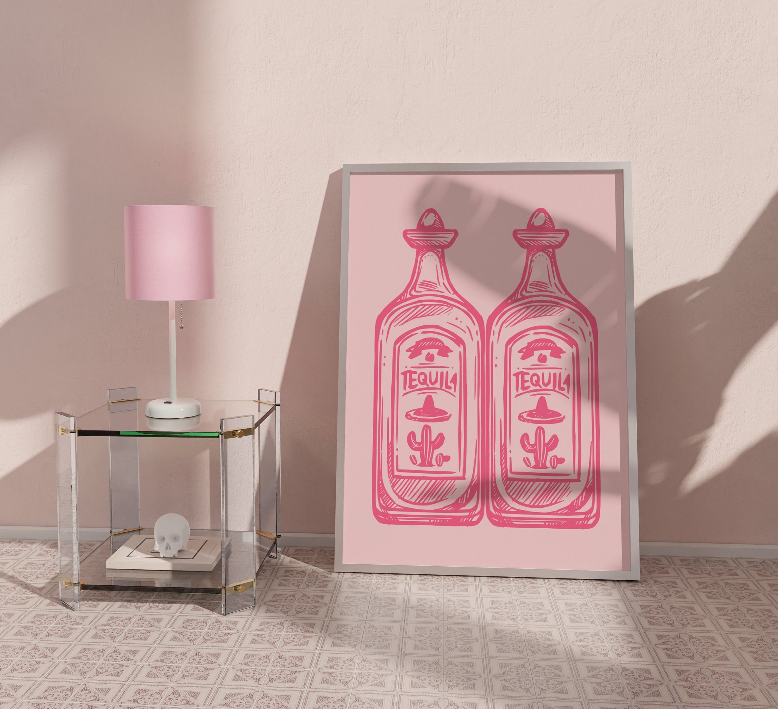 Retro Pink Tequila Poster-aesthetic Girly Bar Cart Art-preppy Pink ...
