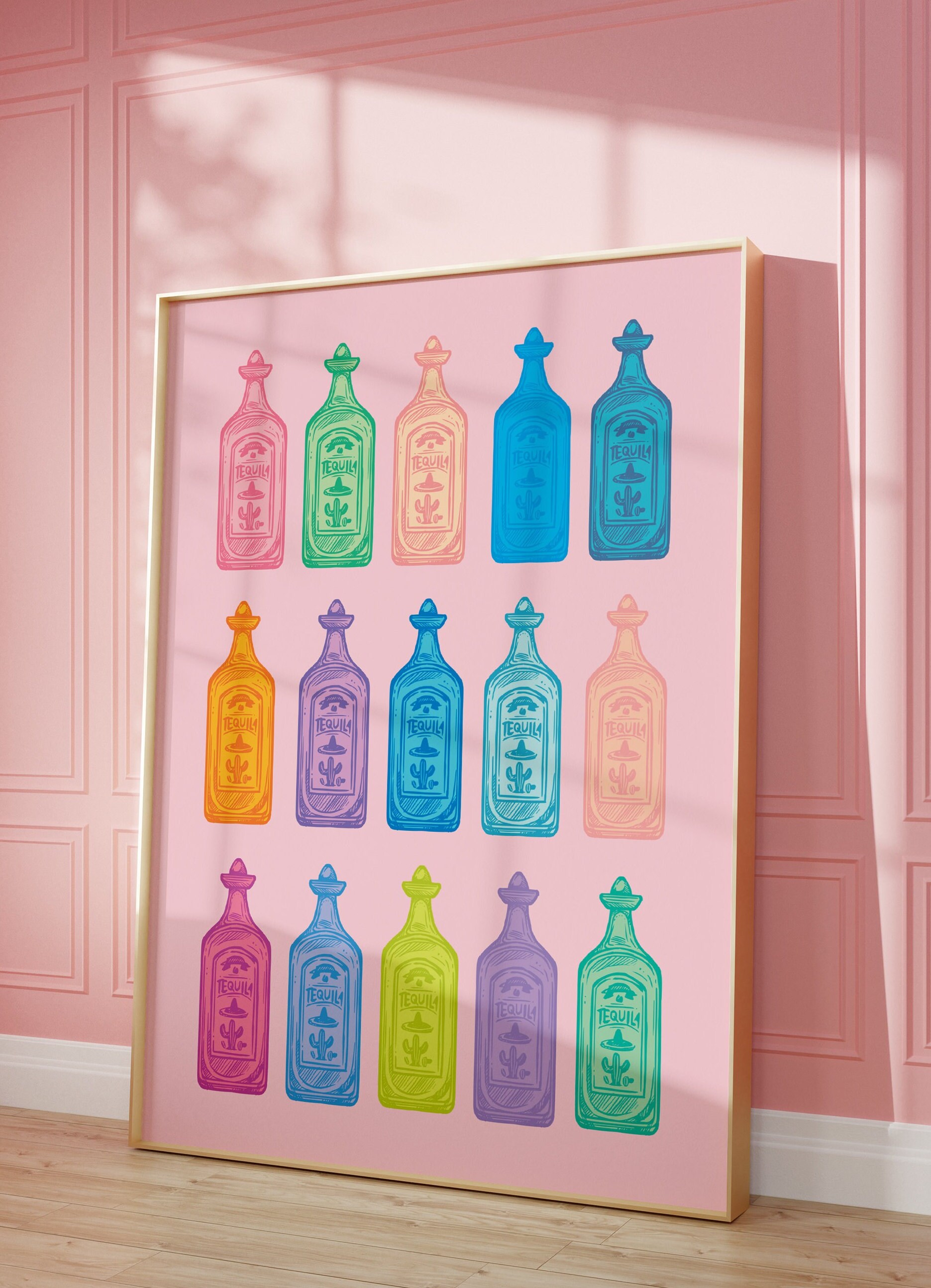 Retro Tequila Wall Art Poster-preppy Girly Bar Cart Art-preppy Pink ...