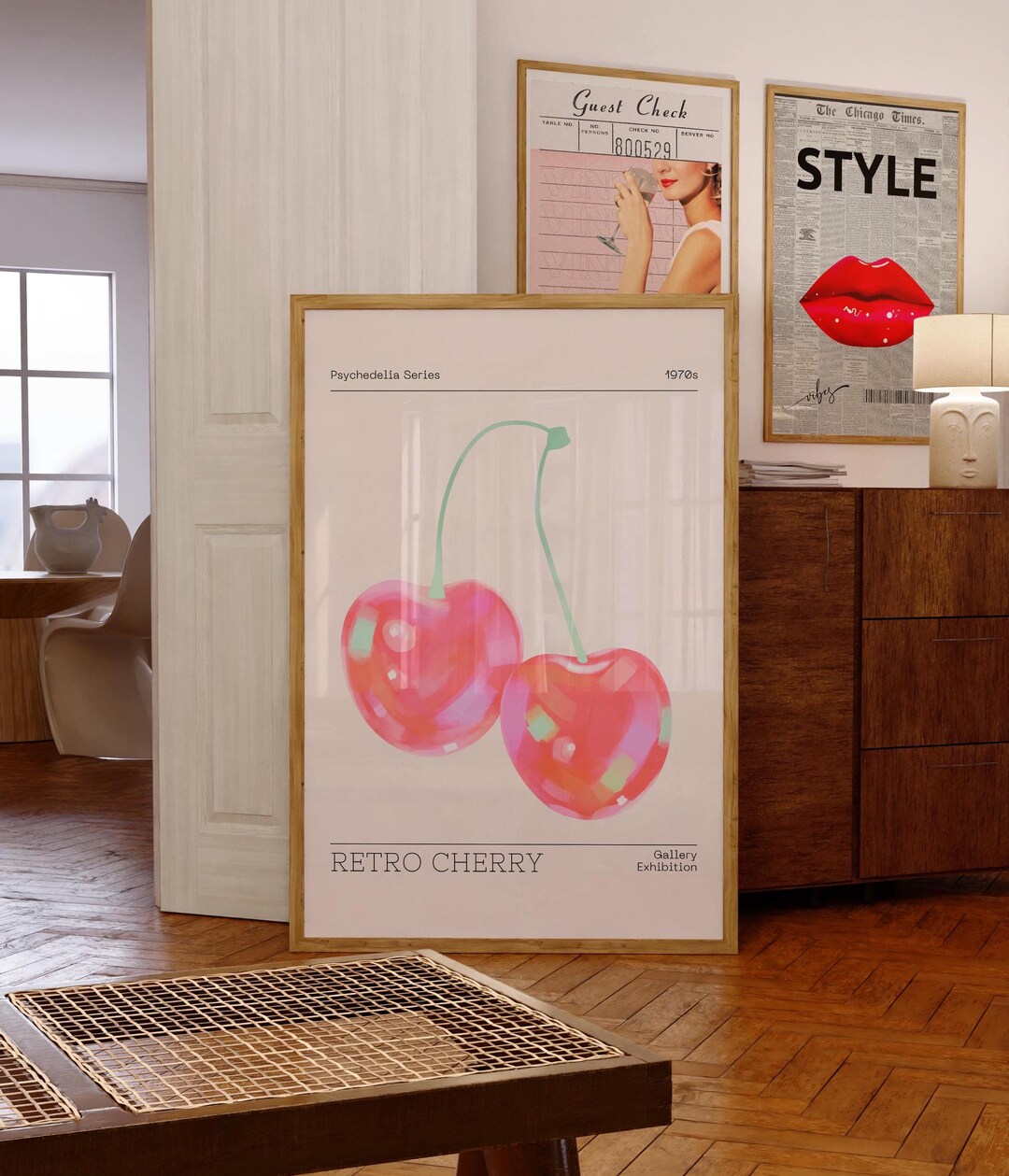 Cherry Poster, Retro Wall Art, 70s Psychedelic Print, Cherry Wall Art ...