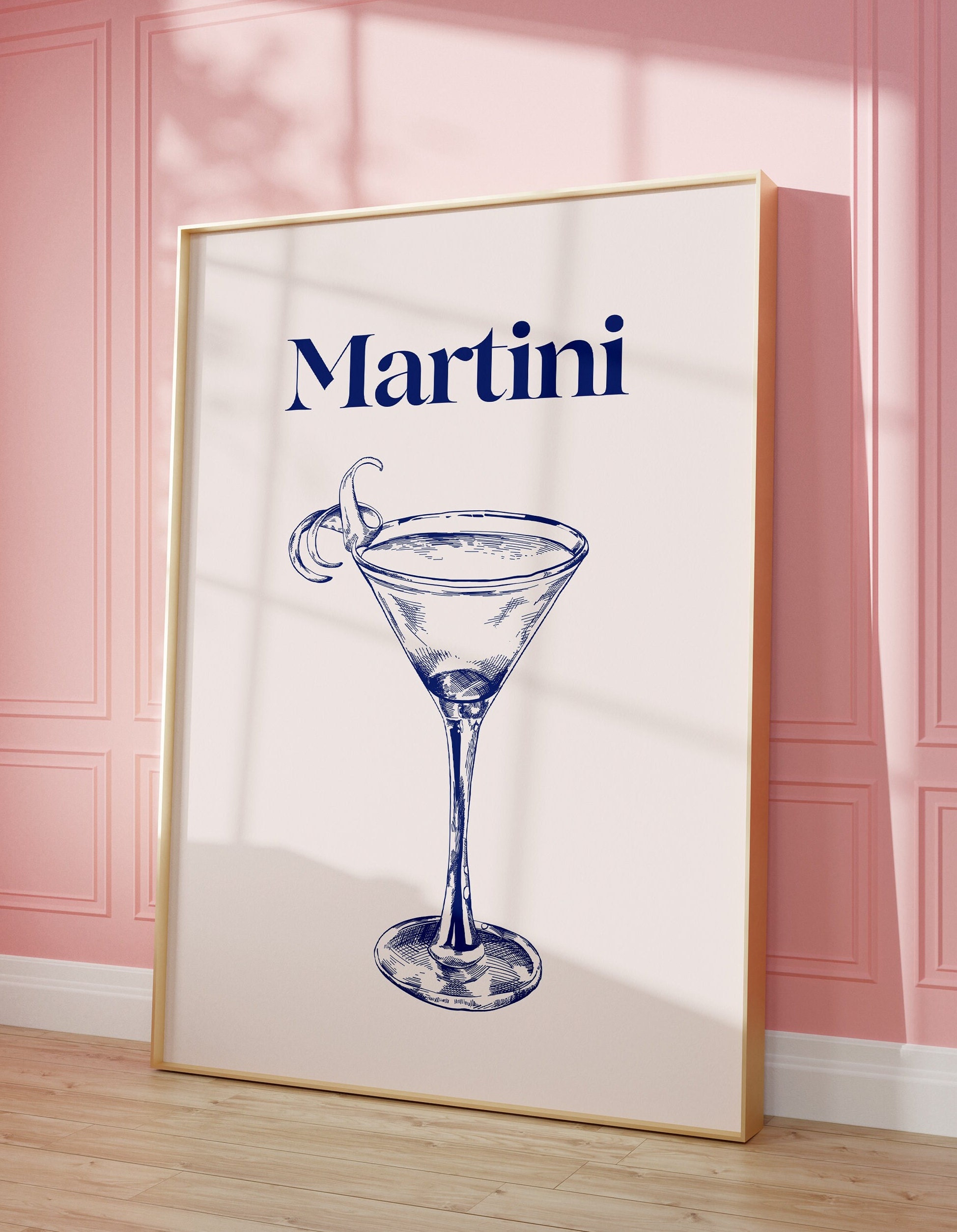 Martini Print-minimalist Cocktail Poster-bar Art Print-blue Bar Cart ...
