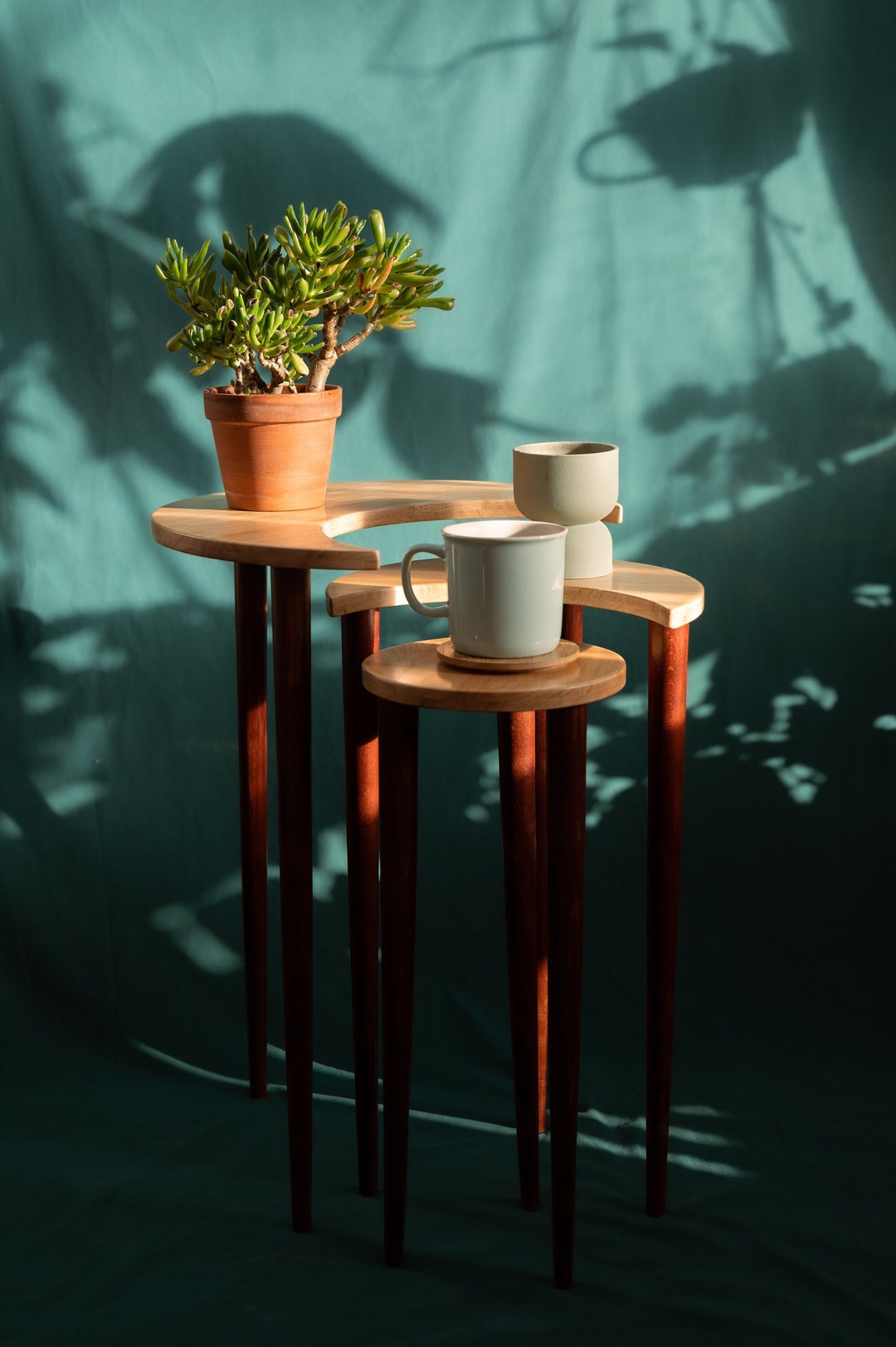 Moon Shaped Wood Plant Stand Nesting Tables Tiered Plant - Etsy