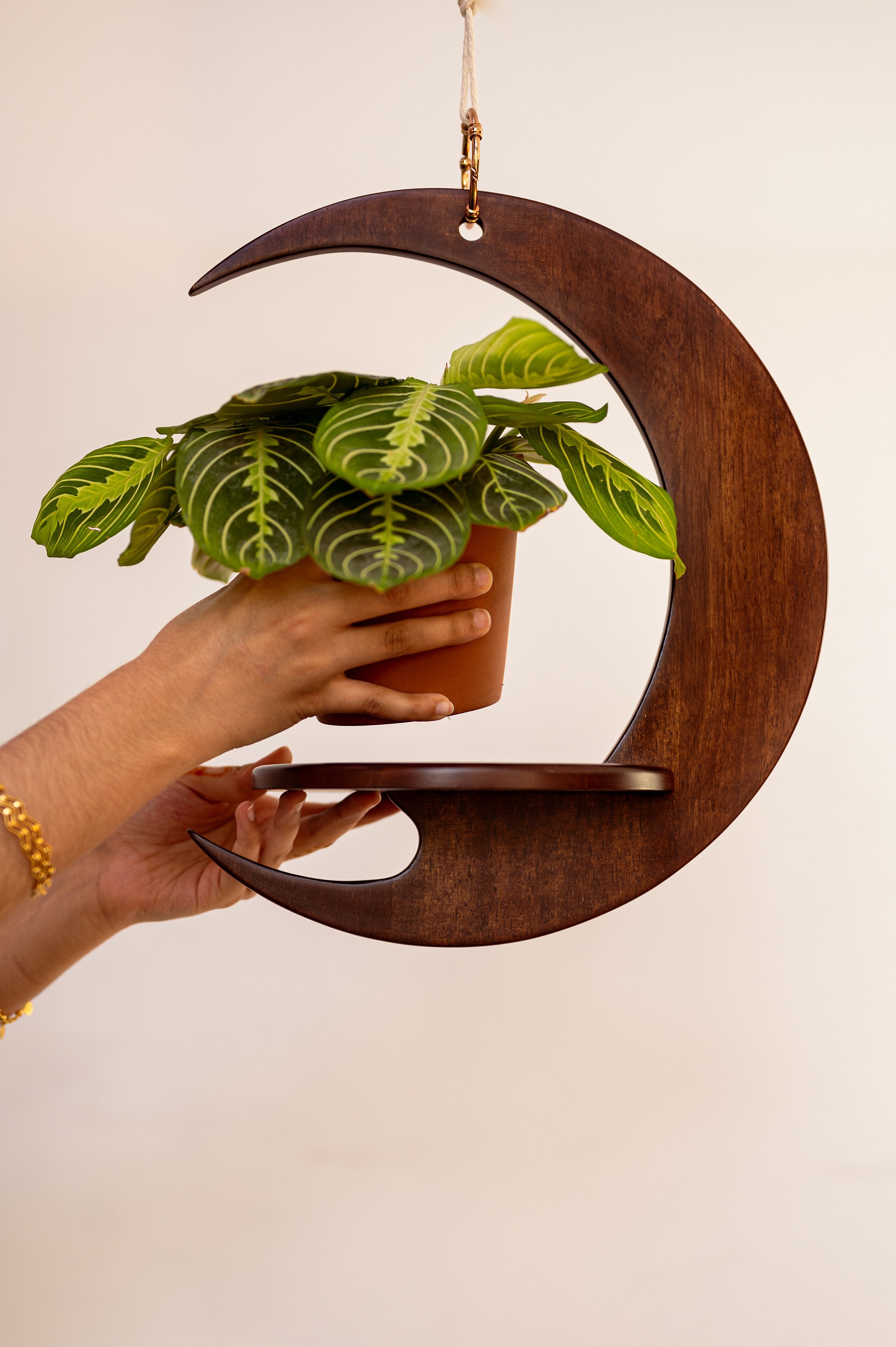 Moon Shaped Plant Hanger Handmade Solid Wood - Etsy