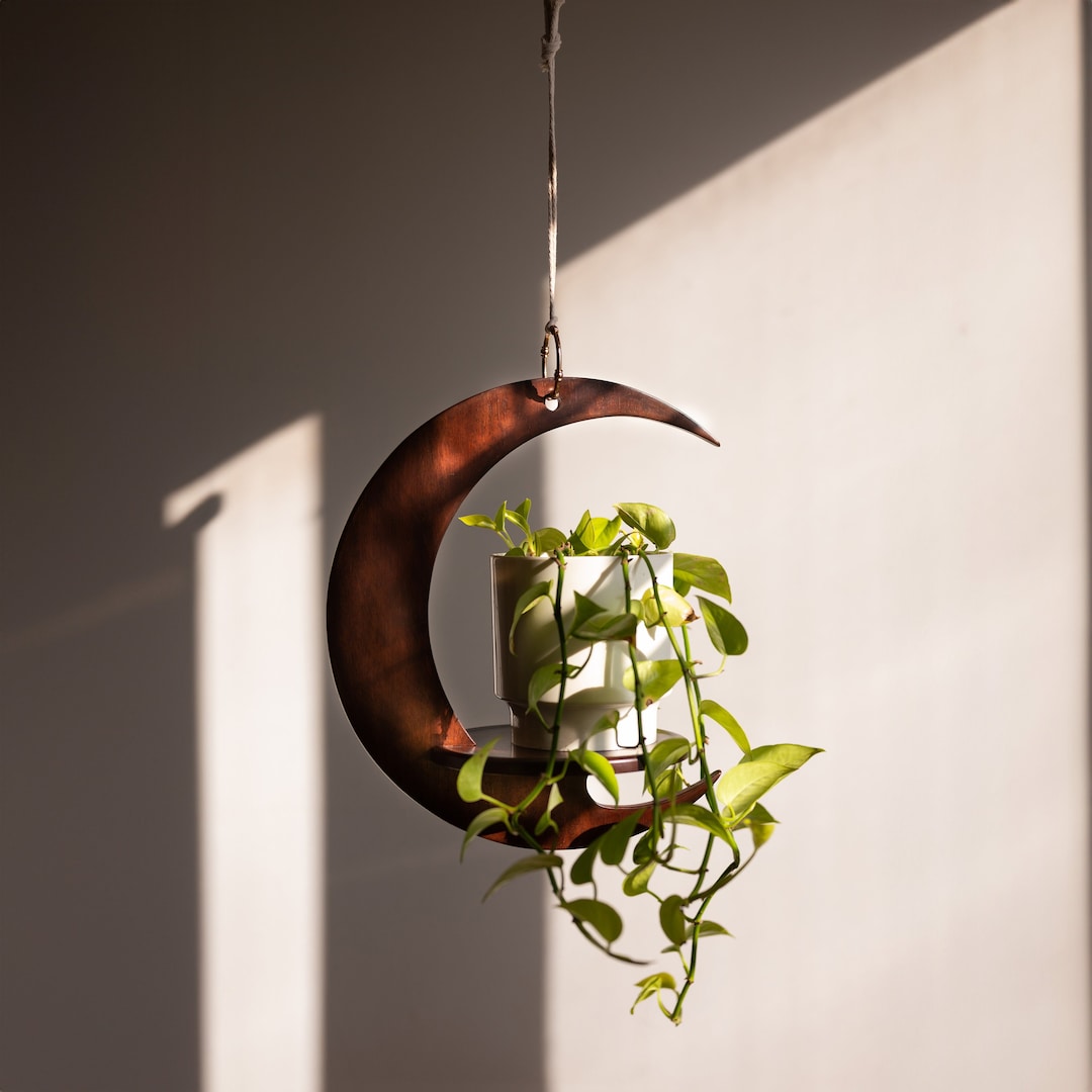 Moon Shaped Plant Hanger, Handmade, Solid Wood - Etsy