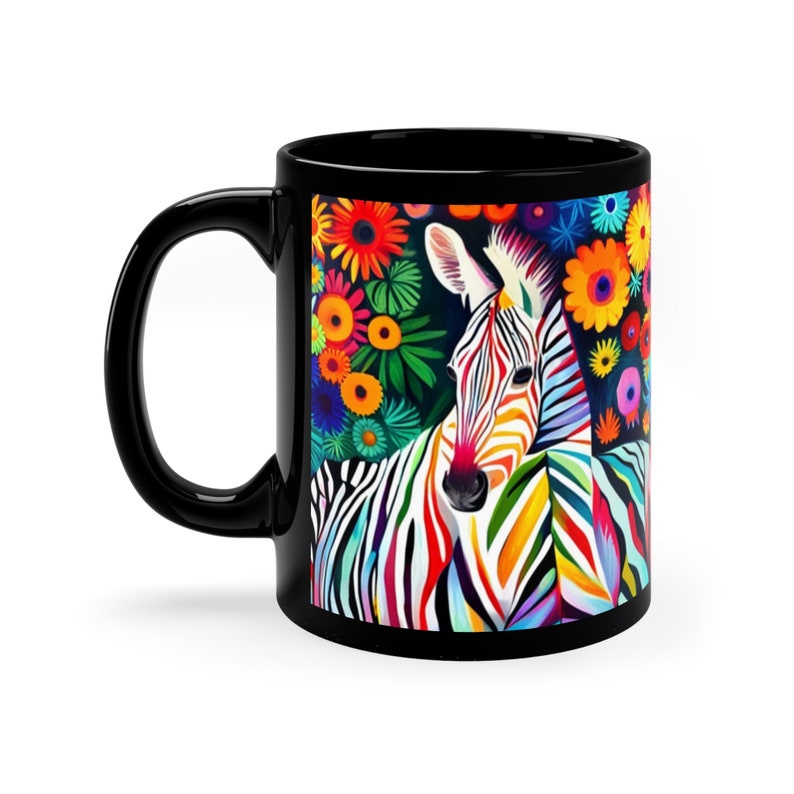 Colorful Zebra Ceramic Coffee Mug, Floral Print Coffee Cup, Vibrant Zoo ...