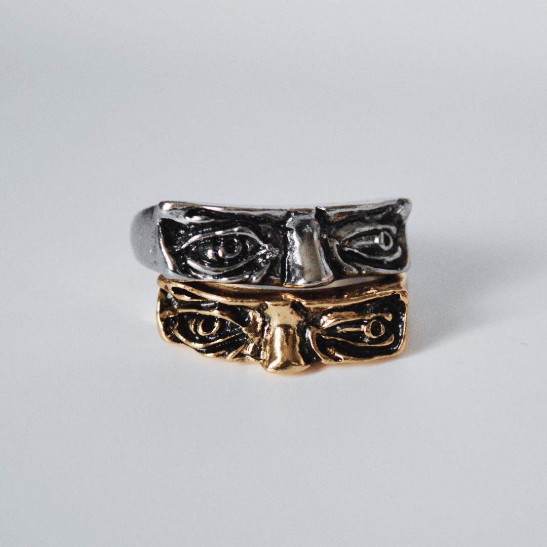 Engraved Michelangelo Eyes Ring: Reclaimed Silver & Gold Statement Ring ...