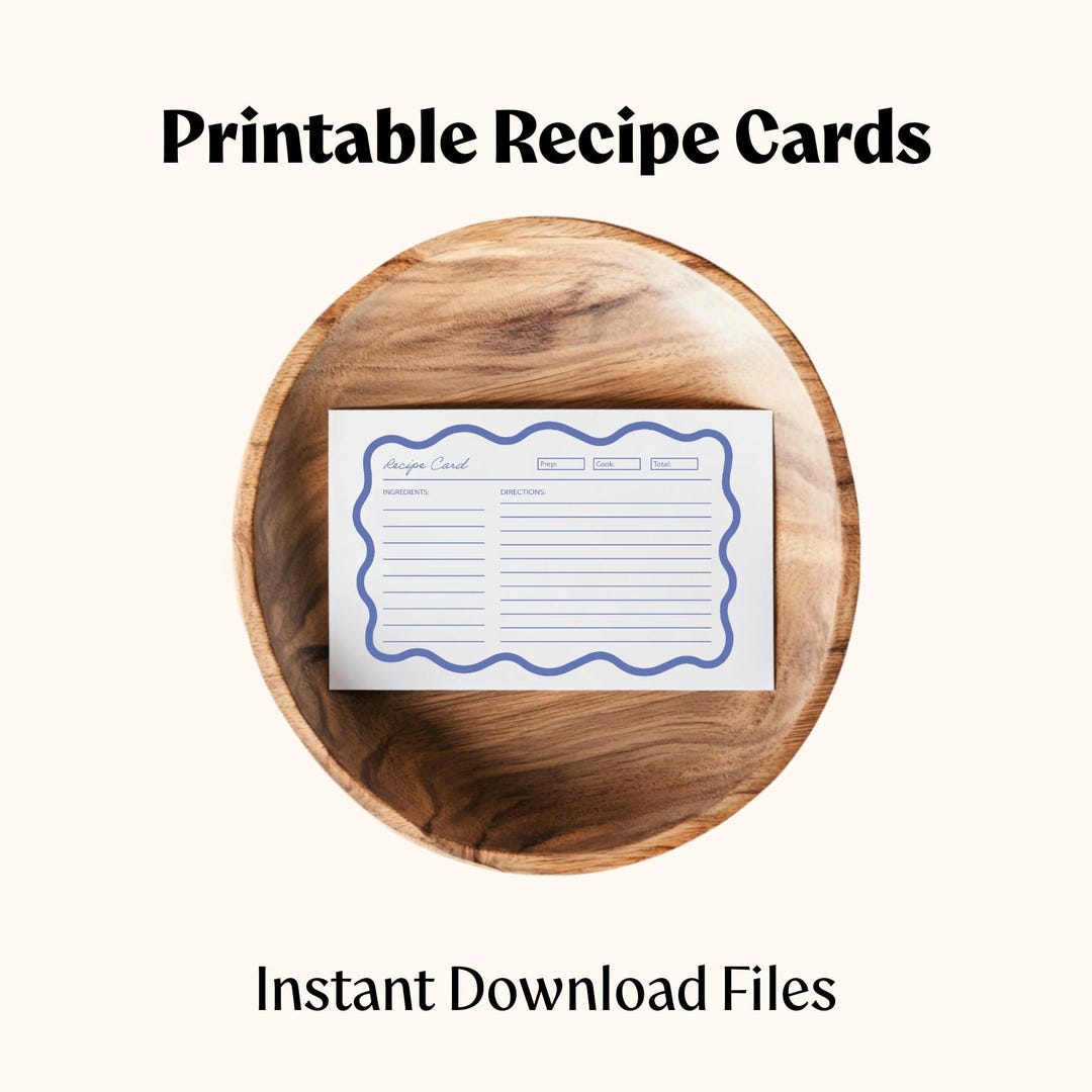 Cute Blue Printable Recipe Cards Set | Front & Back 4x6 Recipe PDF ...