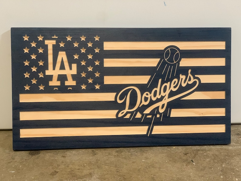 Engraved Wood LA Dodger Flag, Maple, Stained - Etsy
