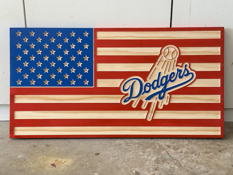 Engraved Wood LA Dodger Flag, Maple, Stained - Etsy