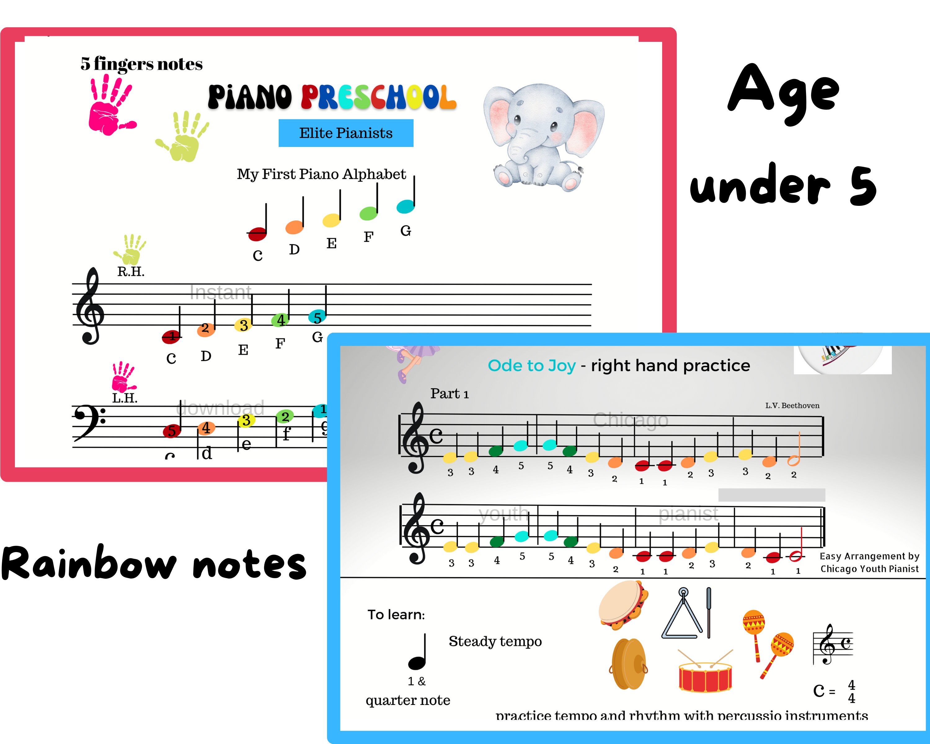 Preschool Piano 5-finger Rainbow Notes Children's EZ Piano Popular ...