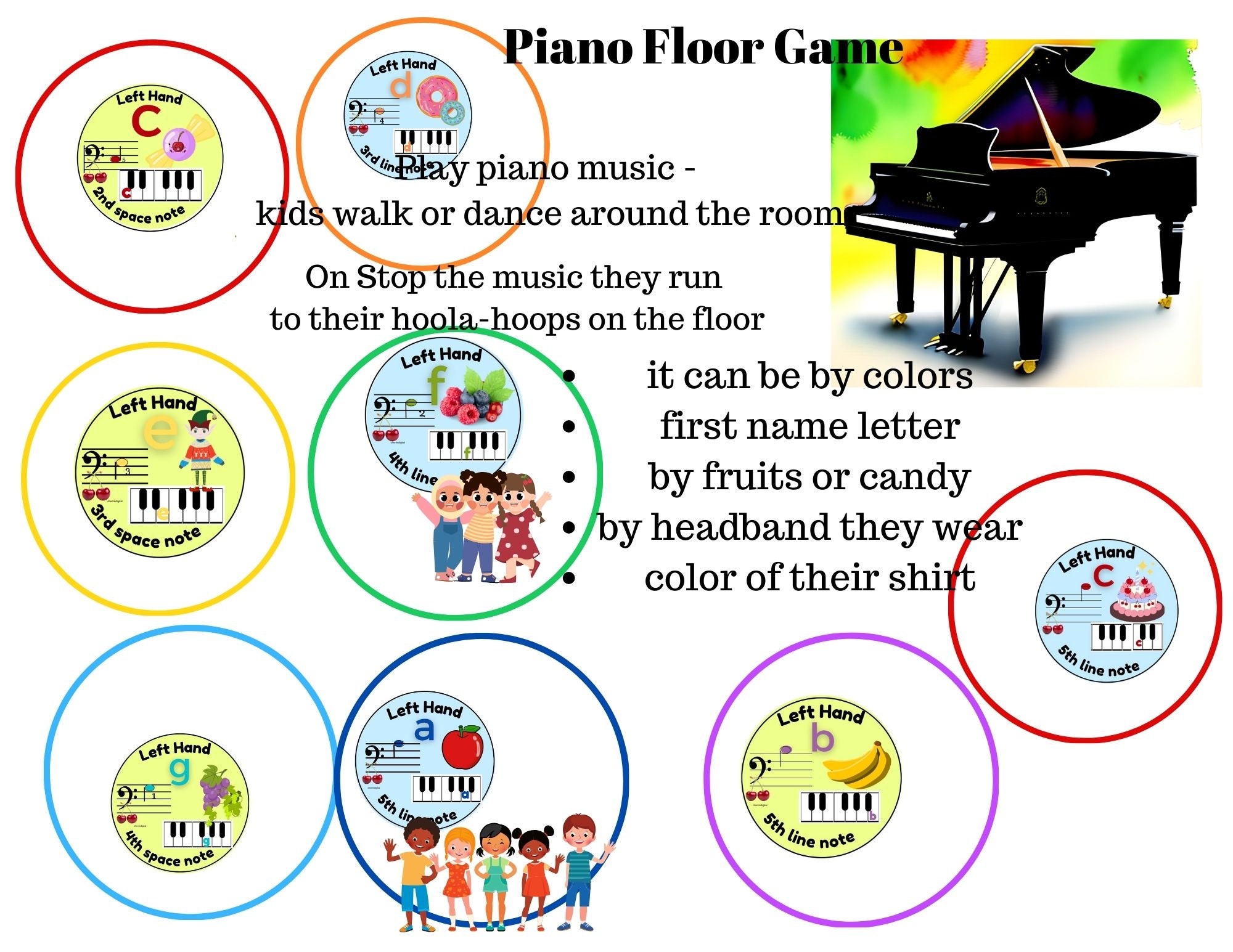 Music Circles Flash Cards Piano Keys Stickers, Music Alphabet, Treble ...
