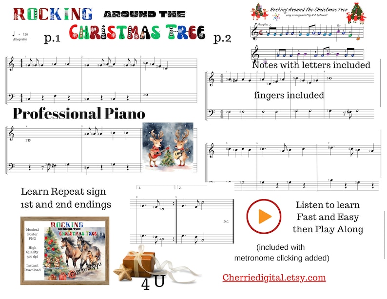Christmas Easy Piano Sheet Music Rocking Around the Christmas Tree ...