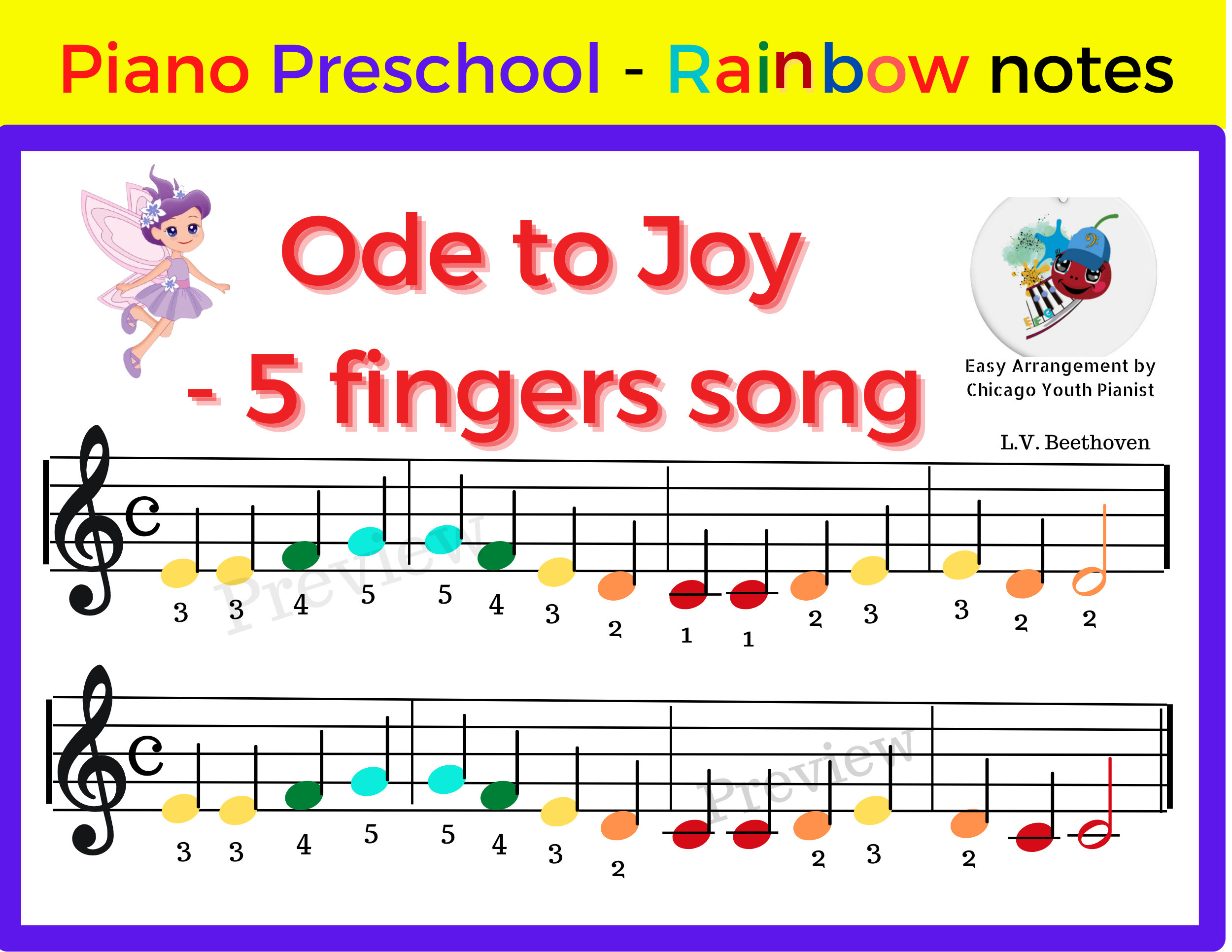 Beginning Piano Notes Children's EZ Piano Popular Classical Beethoven ...