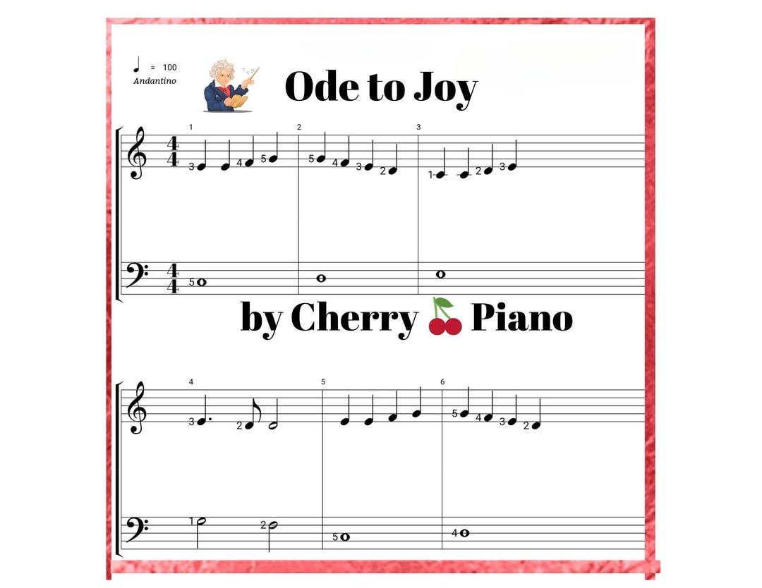 Beethoven Piano Sheet Music Ode to Joy Piano Beginner Easy Notes Piano ...