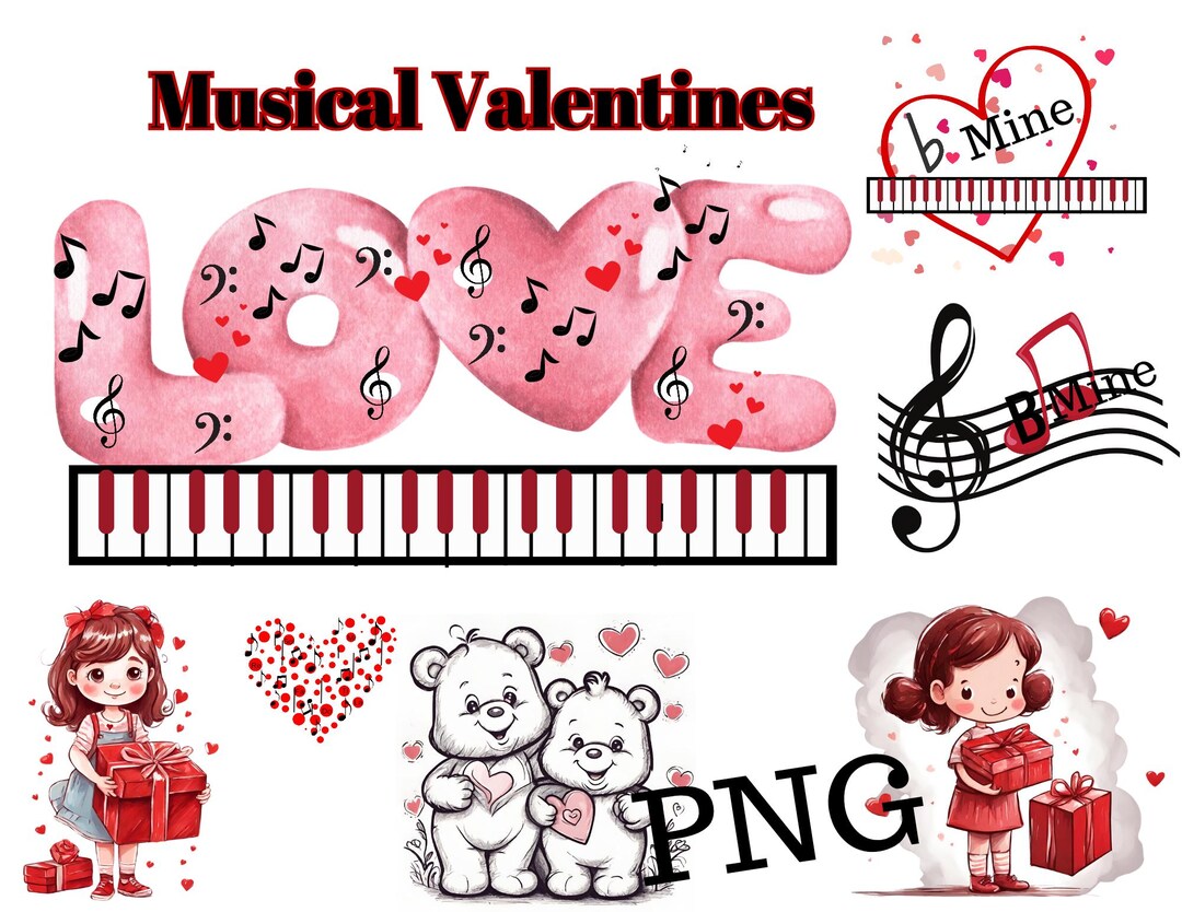 Valentine Music Notes Clipart, Pianist Guitarist Violinist Drummer ...