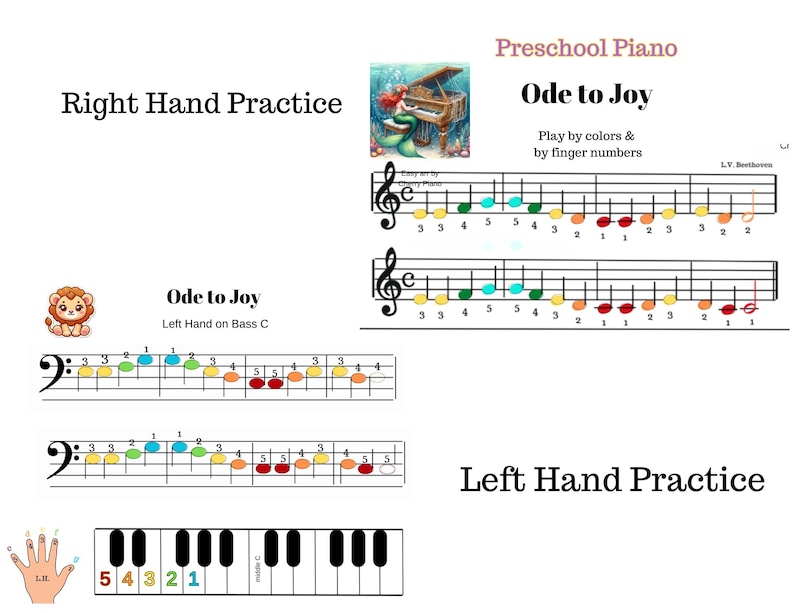 Preschool Piano 5-finger Rainbow Notes Children's EZ Piano Popular ...