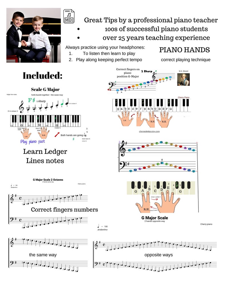 Piano Hands Part 2, G Major Scale, Correct Fingers, Ledger Lines Notes ...