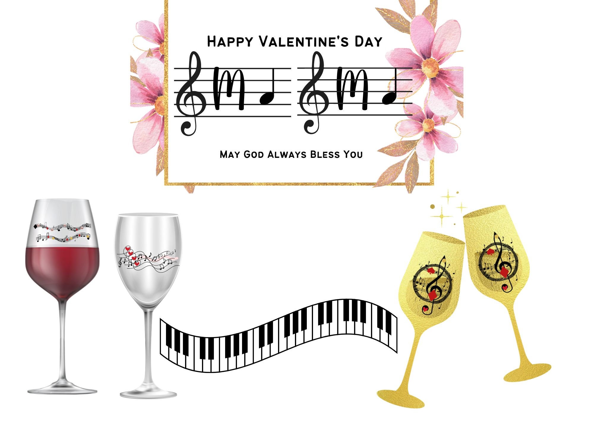 Valentine Music Notes Clipart, Musical Wheel of Fortune Puzzles, Gift ...