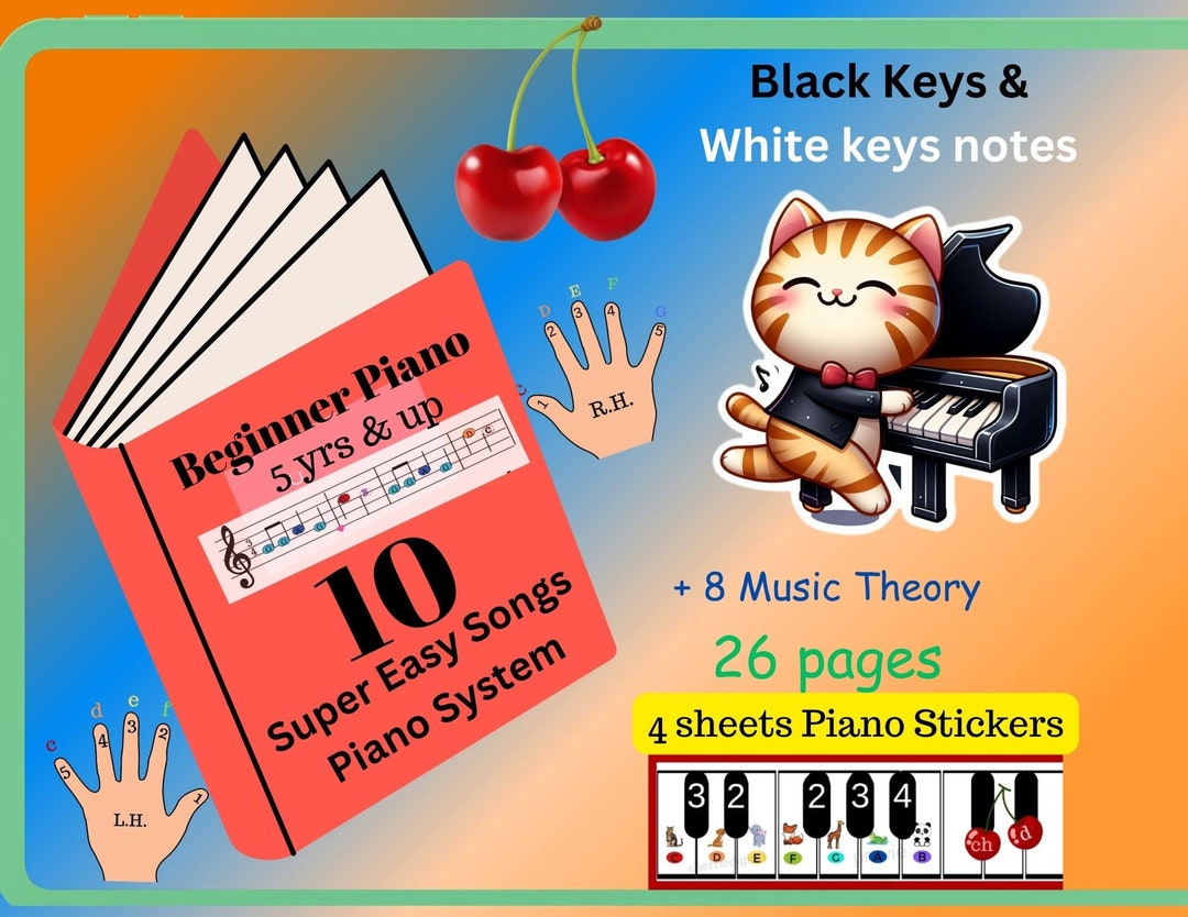 10 Easy Piano Songs Beginners. Piano Lessons, Sheet Music, Large Notes ...