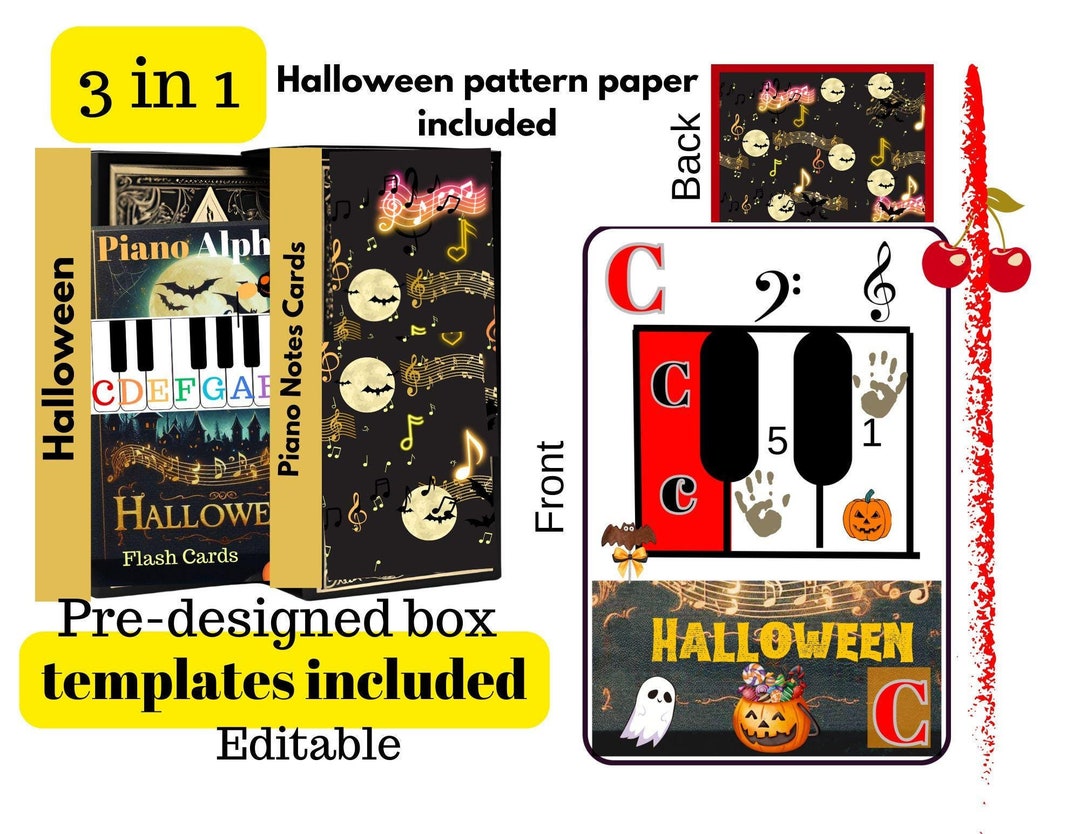 Halloween Piano Flash Cards Music Theory Piano Alphabet Music Piano ...