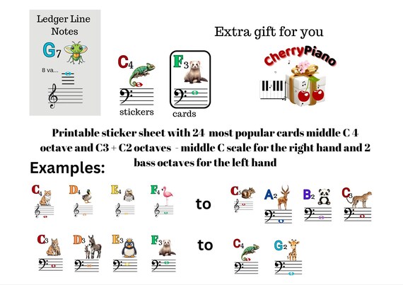 Piano Note Theory Flash Cards For Beginners 54 Piano Music Flash Cards ...