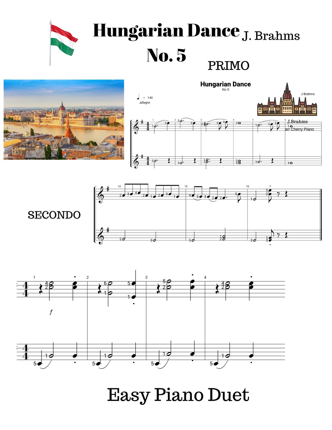 Easy 5 Classical Piano Solo and 4 Hands Piano Duets Recital Repertoire ...
