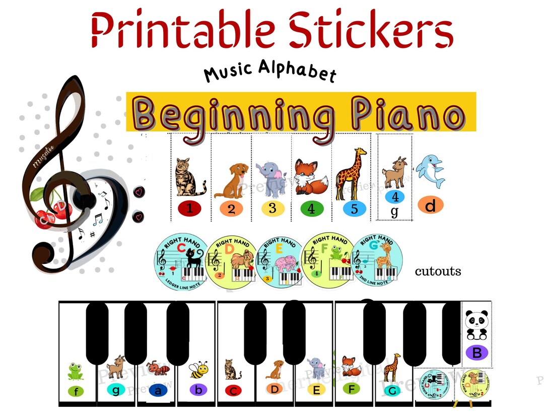 Music Alphabet Stickers for Piano Keys Beginning Piano Very Young ...