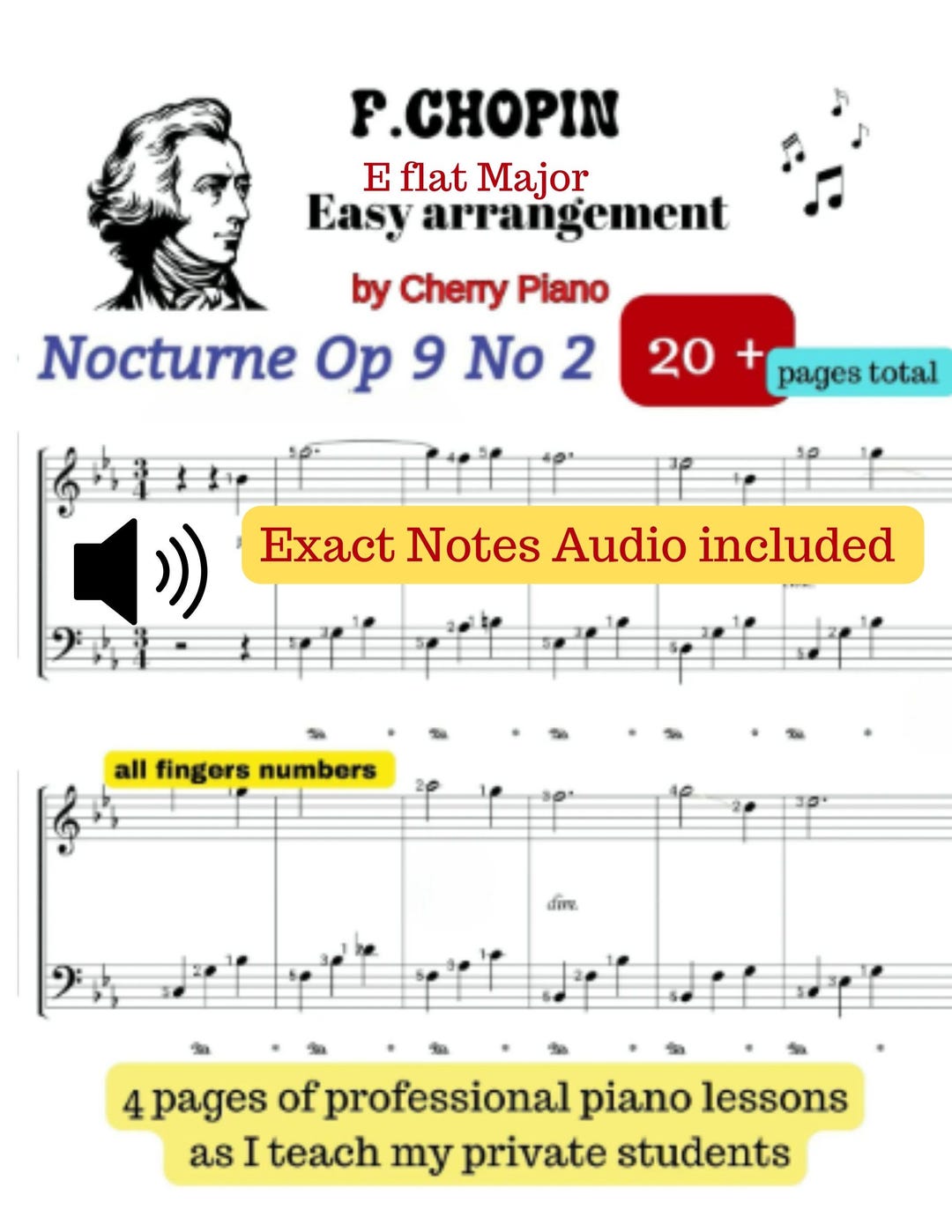 Easy Chopin Piano Nocturne Op 9 No 2 Sheet Music, Young Pianists Piano ...