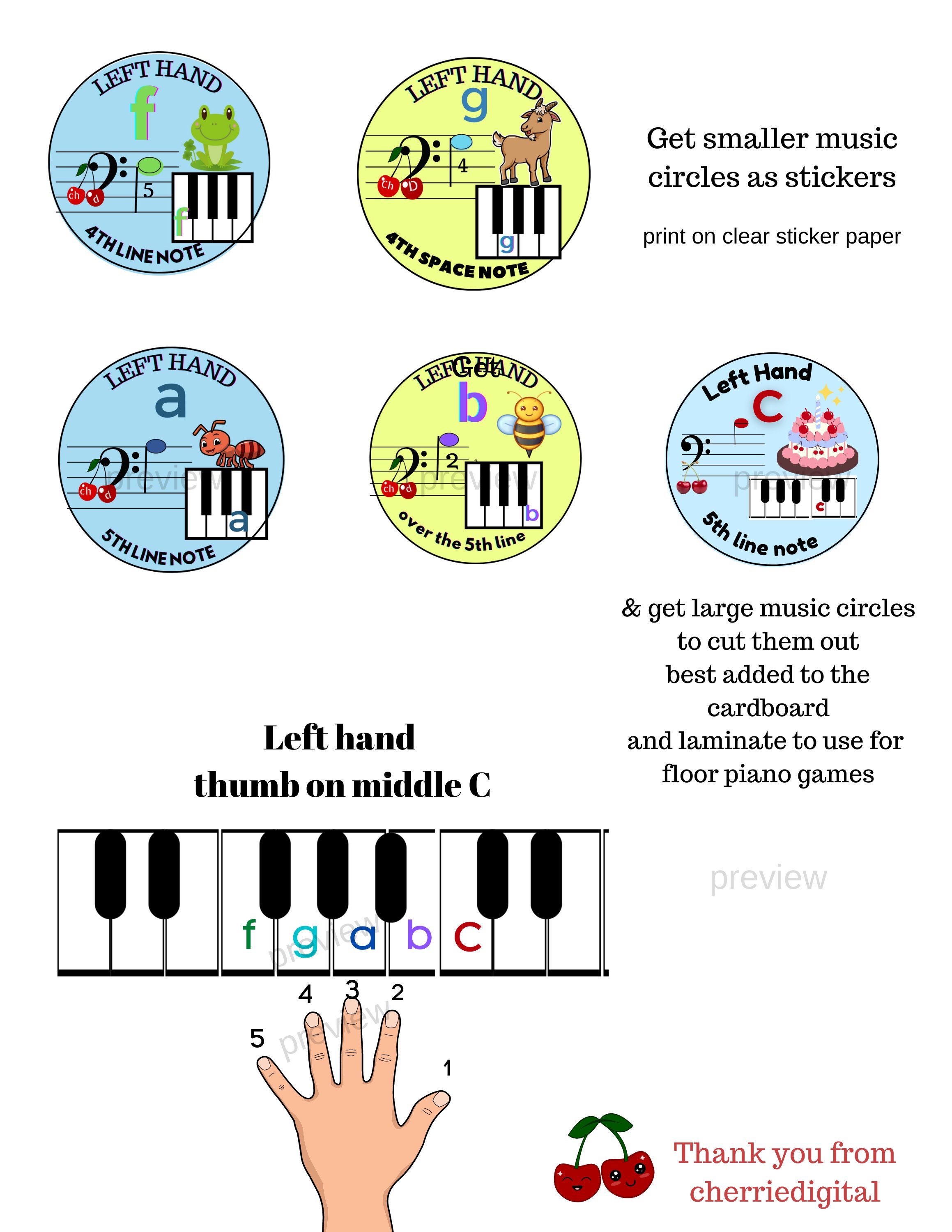 Music Circles Flash Cards Piano Keys Stickers, Music Alphabet, Treble ...