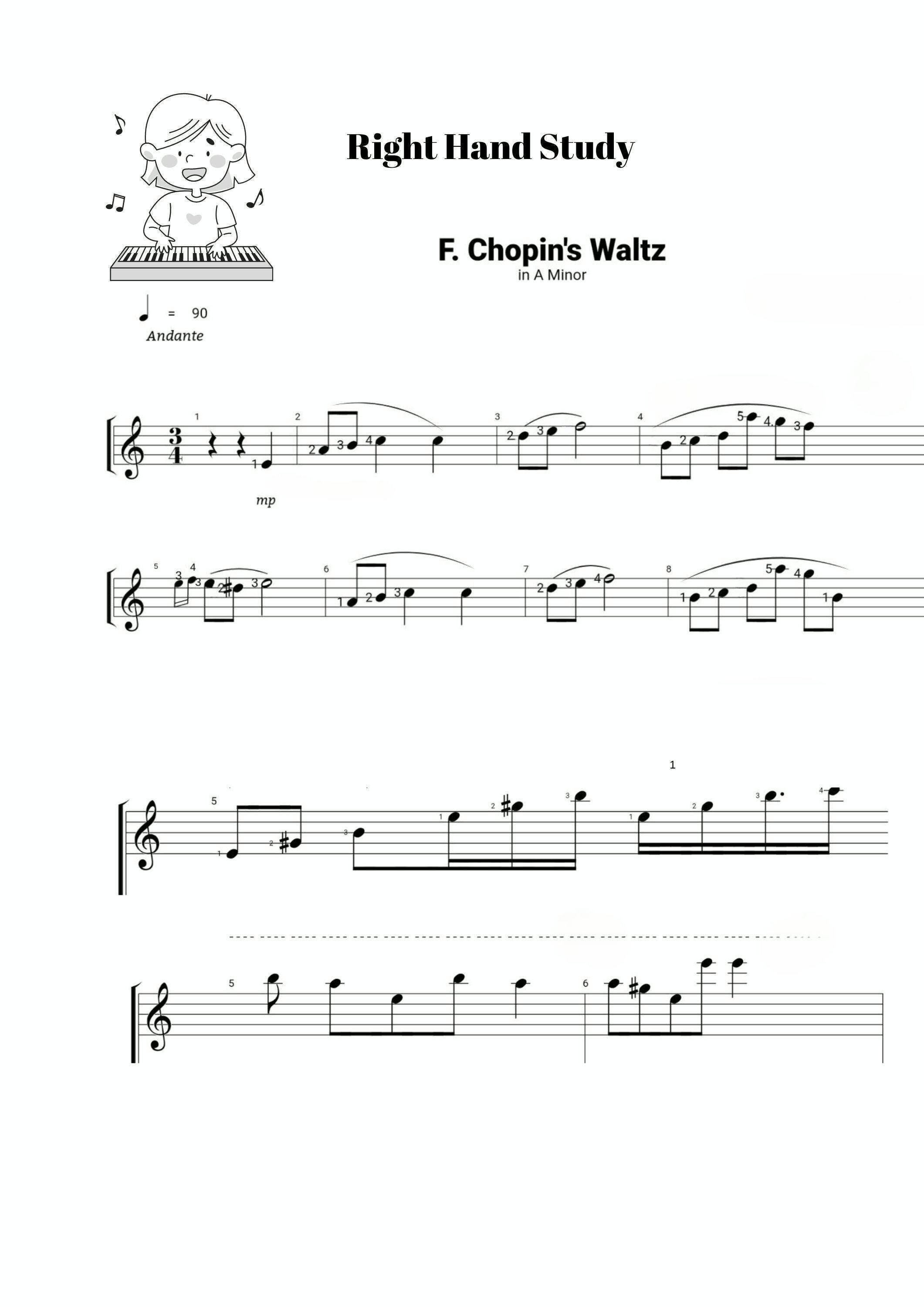 Easy Frederic Chopin Waltz in A Minor, Small Hands Arrangements ...