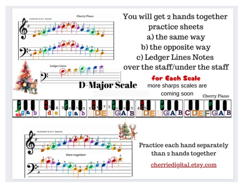Piano Scales 1 to 5 Sharps Major Piano Scales, Sheet Music, Best Gift ...