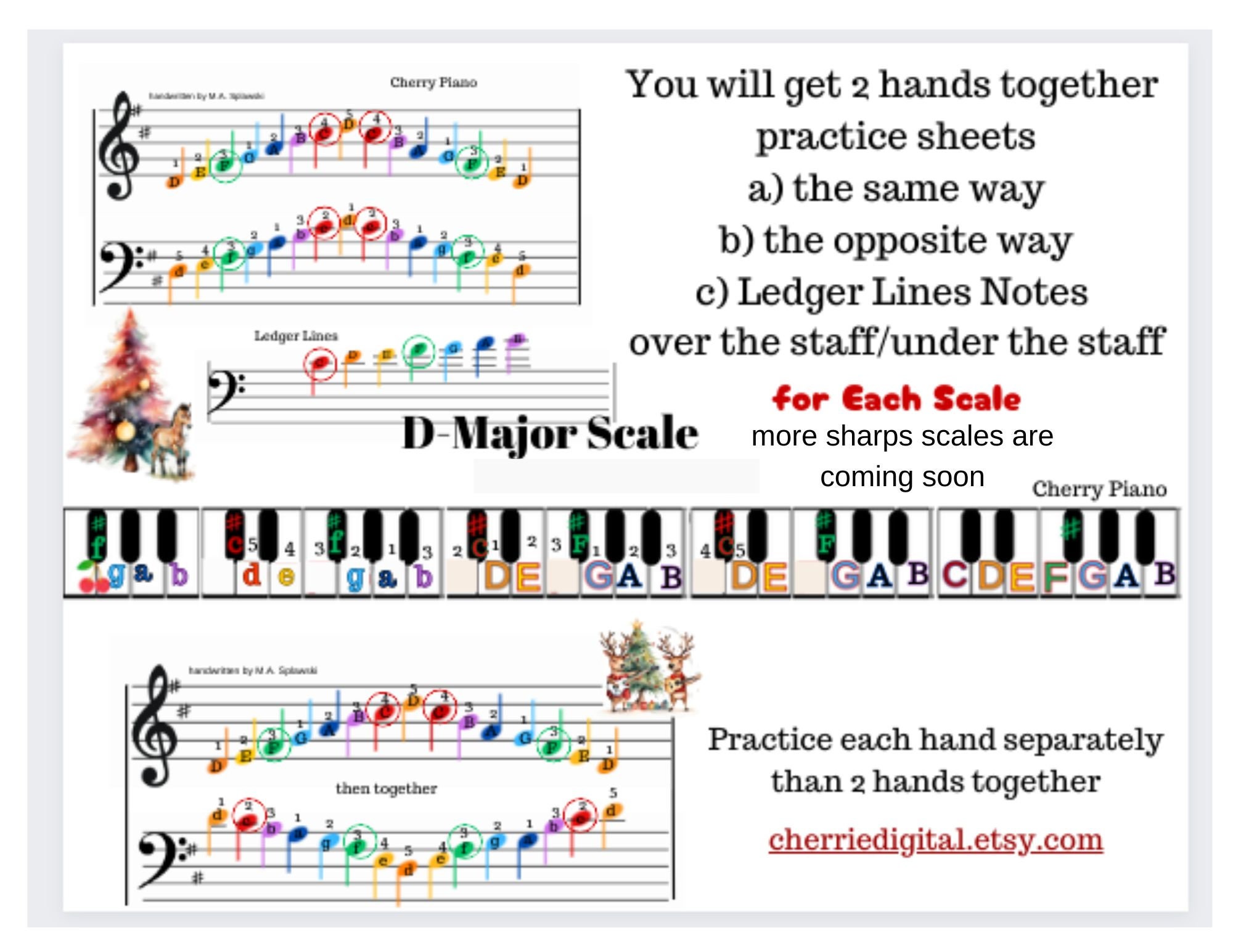 Piano Scales 1 to 5 Sharps Major Piano Scales, Sheet Music, Best Gift ...
