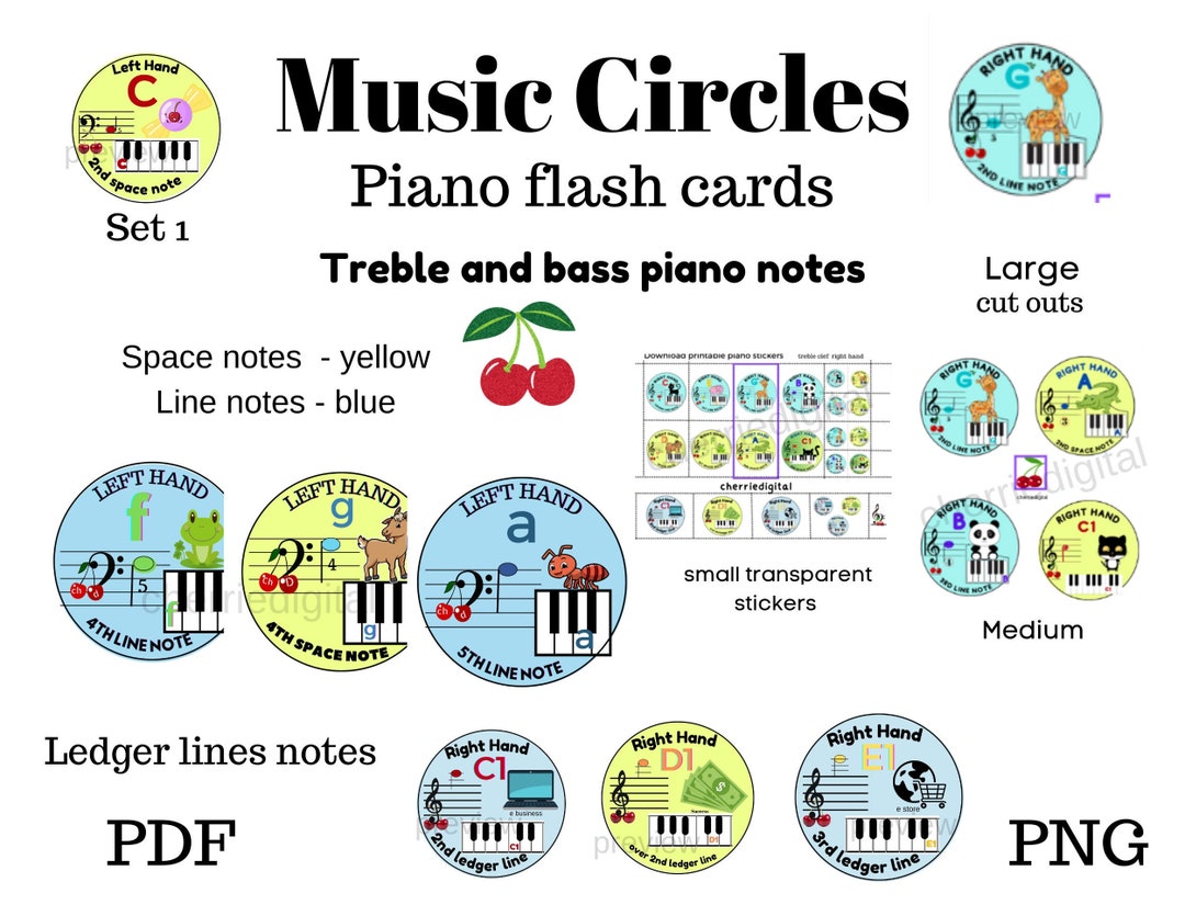 Music Circles Flash Cards Piano Keys Stickers, Music Alphabet, Treble ...