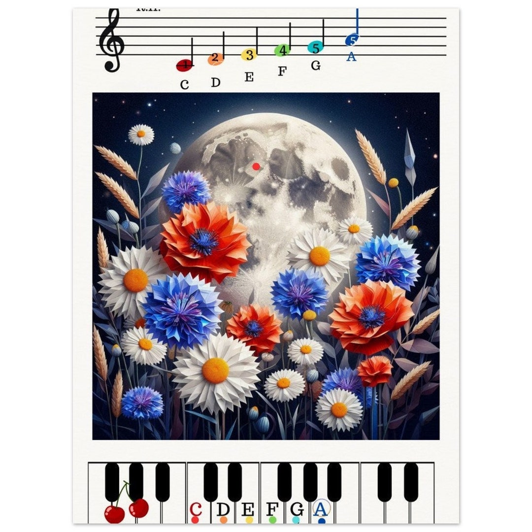 Piano Alphabet Music Notes Treble Clef Wildflowers Botanical Wall Art ...