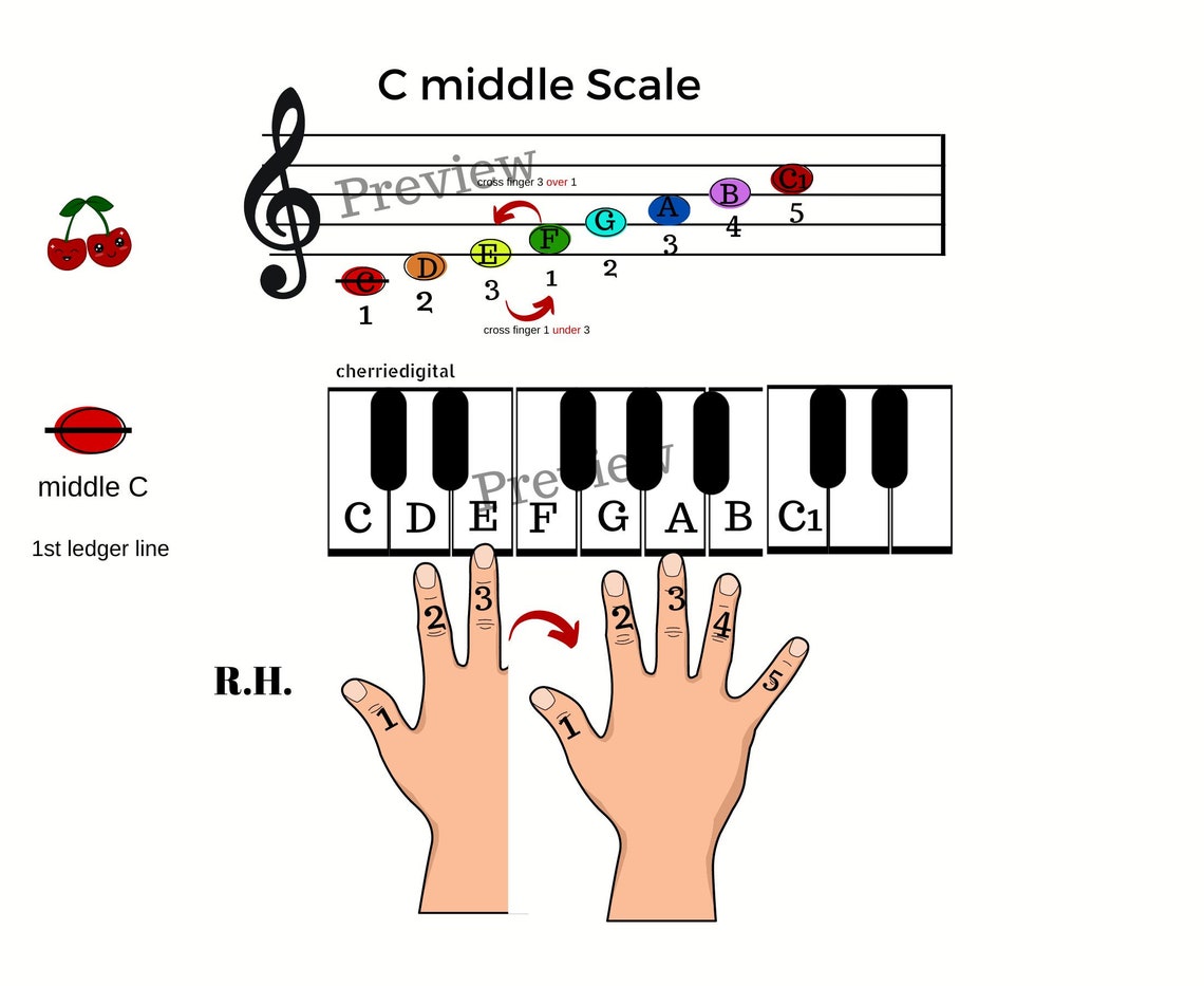 Piano Hands Scales Sheet Music, Correct Fingers, Piano Lessons, Small ...