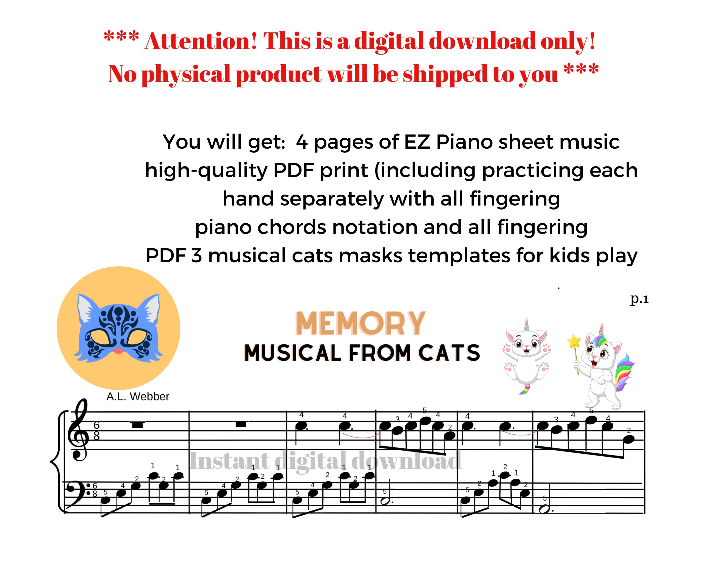 Memory Broadway Musical Cats Sheet Music EZ Piano Arpeggios Piano ...