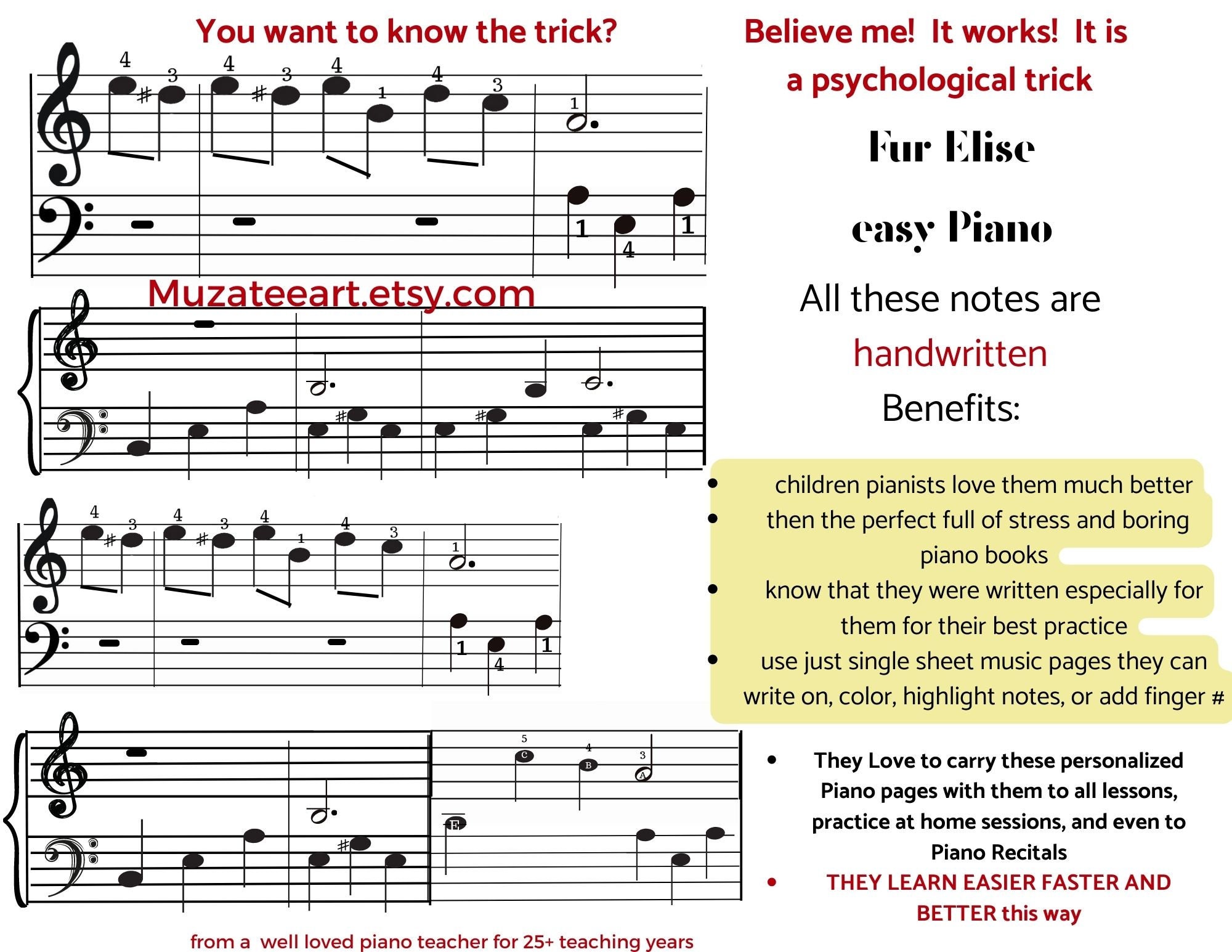 Fur Elise Solo and Piano Duet Sheet Music, Beginning Piano Notes With ...