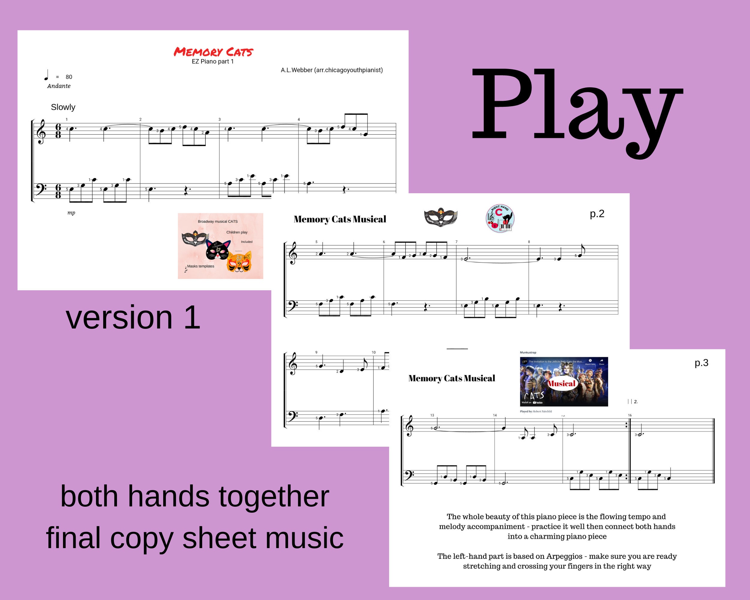 Memory Broadway Musical Cats Sheet Music EZ Piano Arpeggios Piano ...