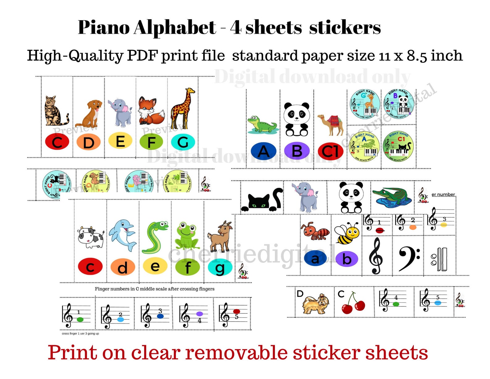 Music Alphabet Stickers for Piano Keys Beginning Piano Very Young ...