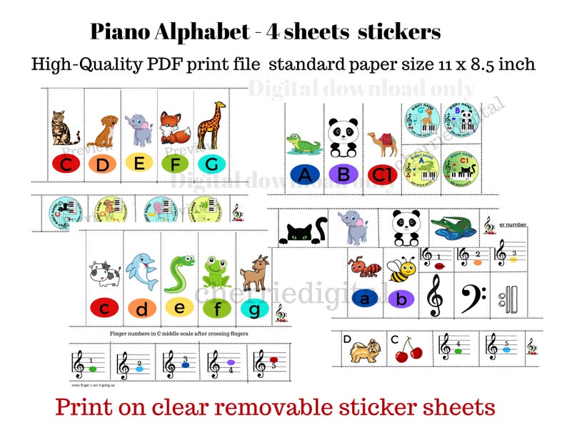 Music Alphabet Stickers for Piano Keys Beginning Piano Very Young ...