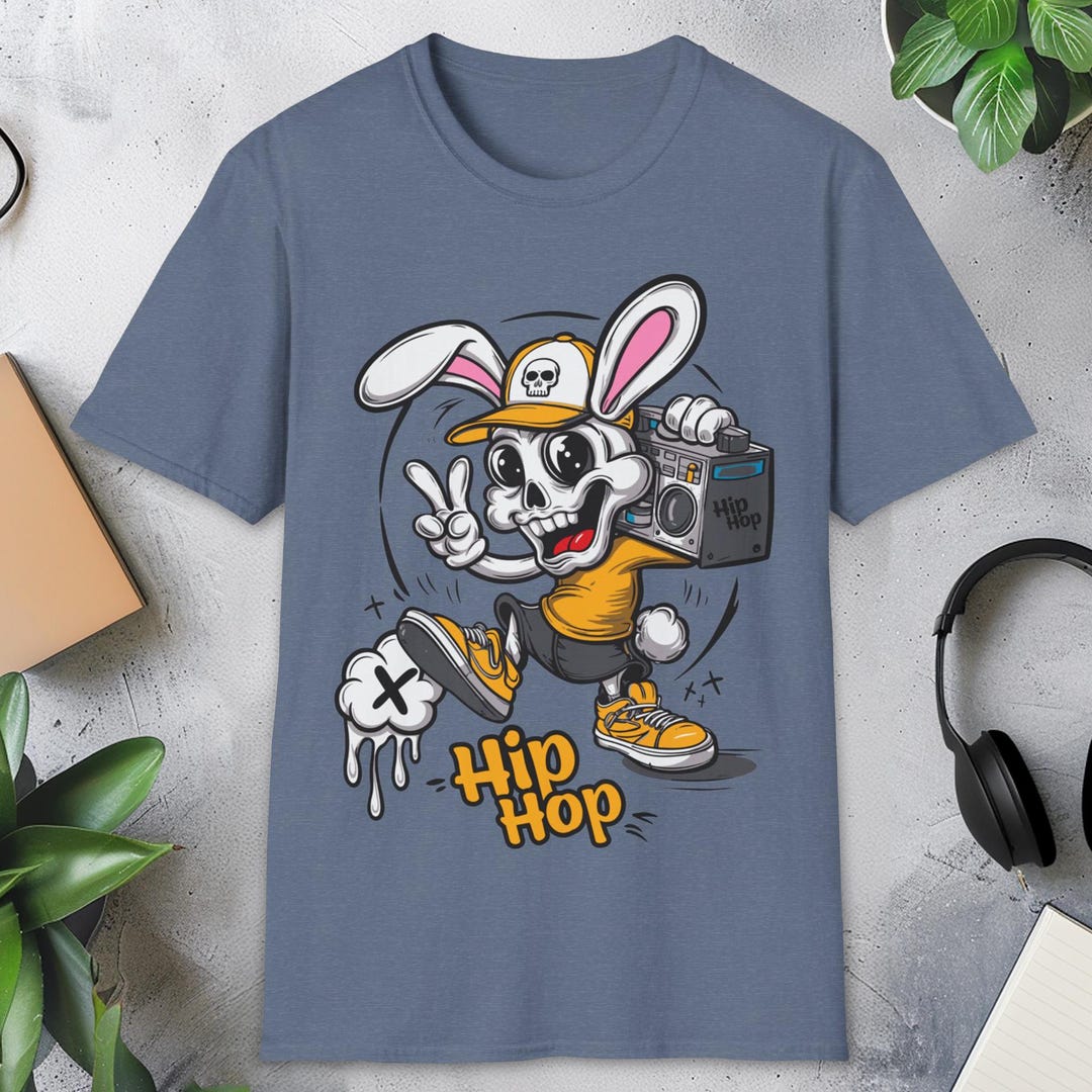 Hip-hop Bunny Illustration T-shirt - Vibrant Cartoon With Boombox ...