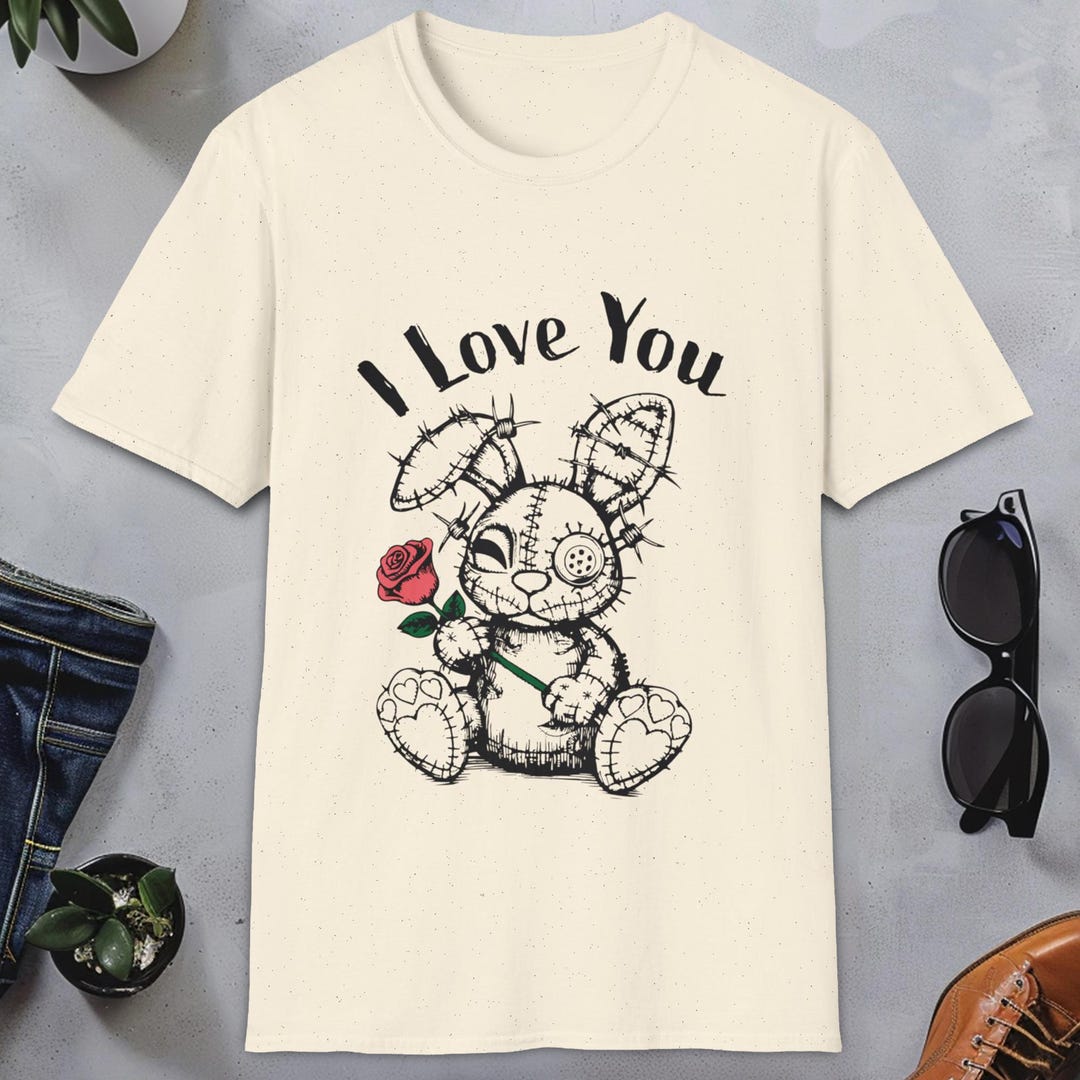 Punk Bunny Illustration T-shirt - Stitched Rebel Bunny With Barbed Wire ...