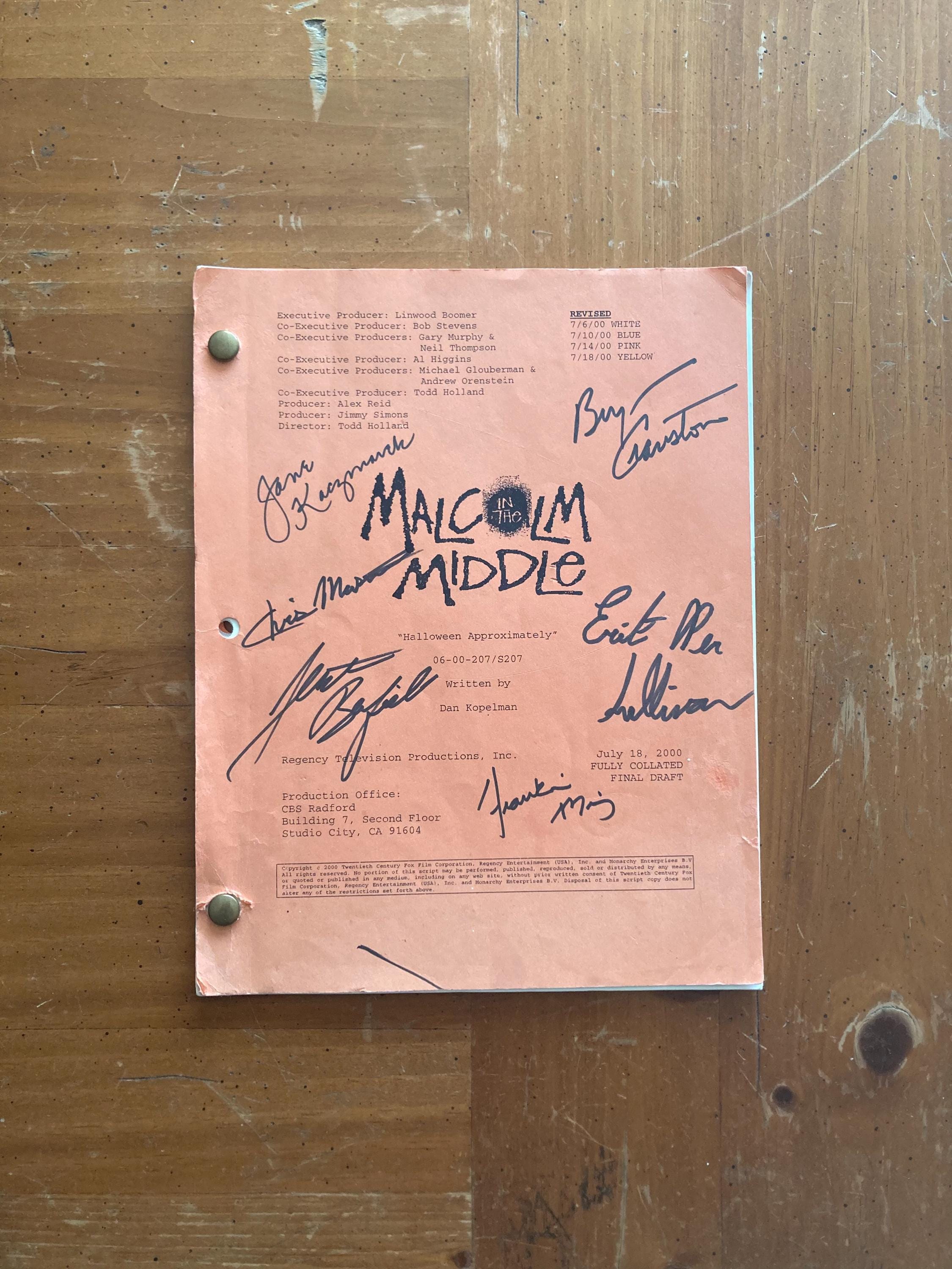 RARE Malcolm in the Middle SIGNED Script halloween Approximately S2E07 ...