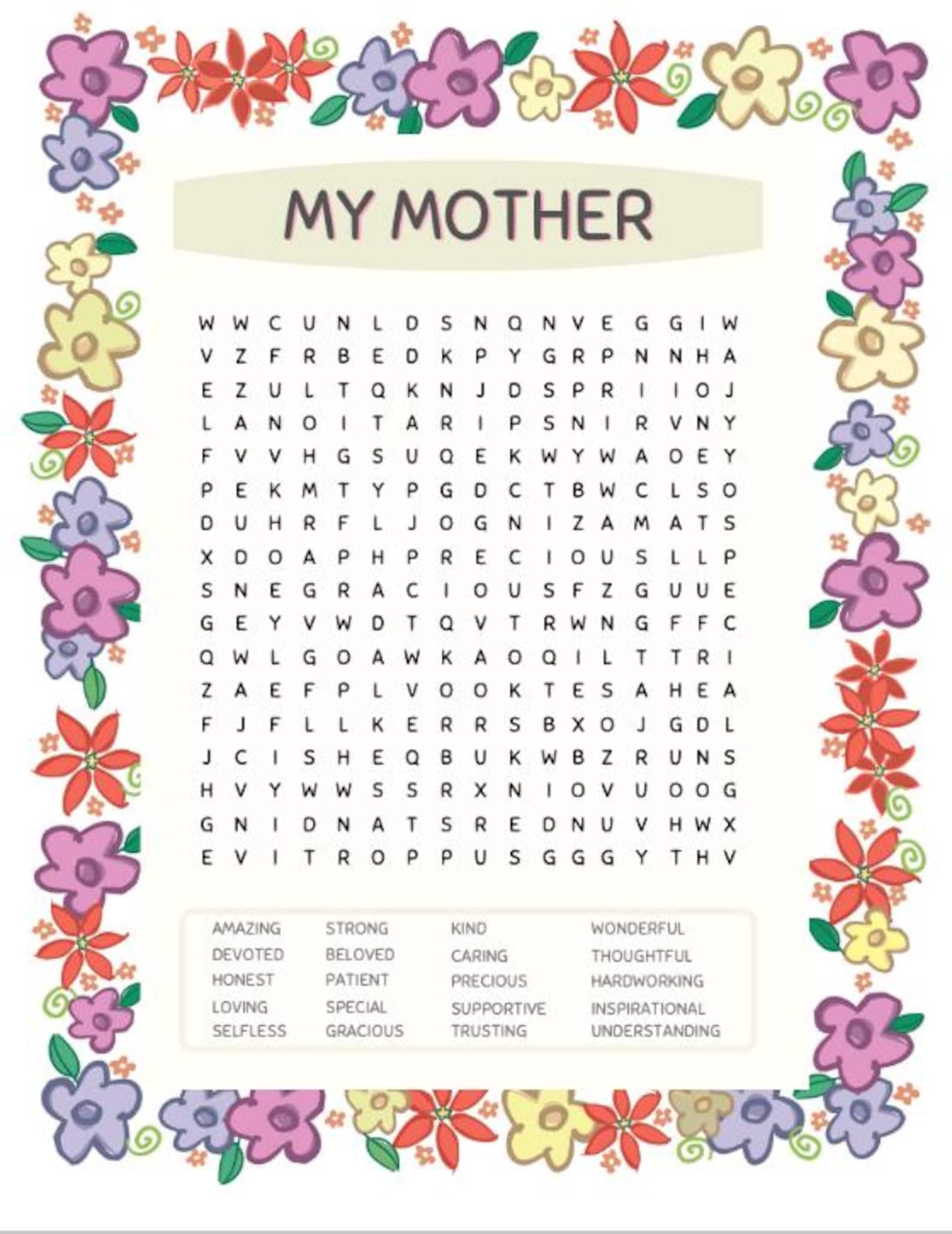 Mother's Day Floral Word Search Printable – Kids & Adults Activity ...