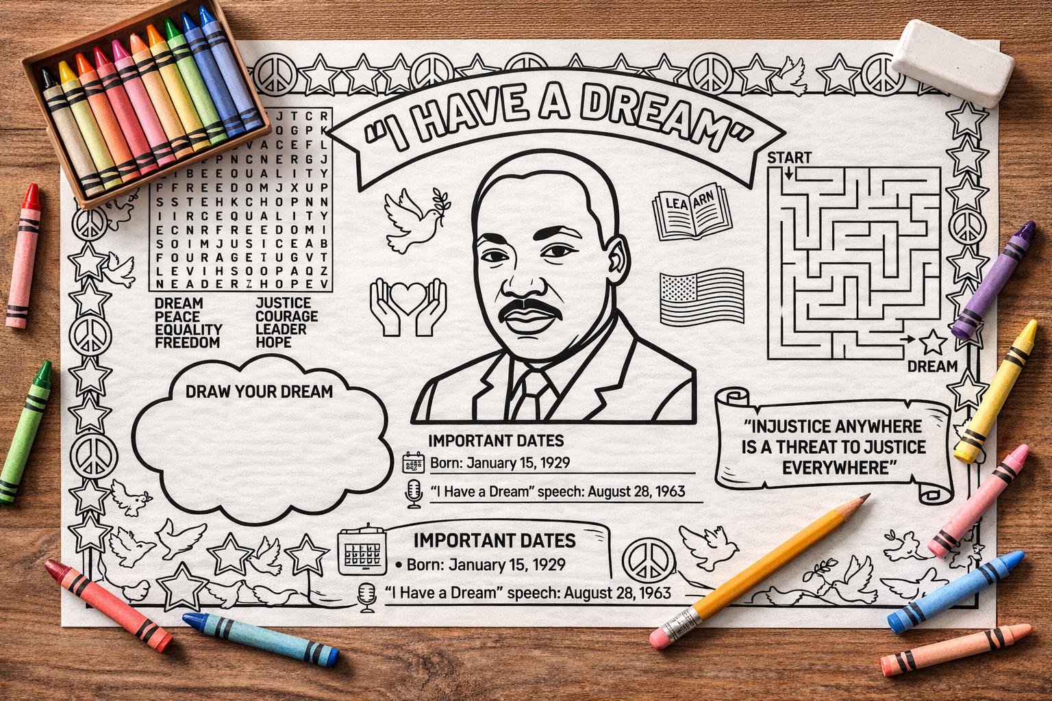 MLK Jr. Activity Placemat | Black History Month Worksheet (digital ...