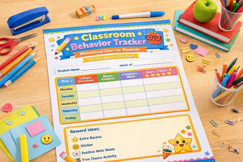 Printable Classroom Behavior Tracker PDF – Motivational Chart for ...