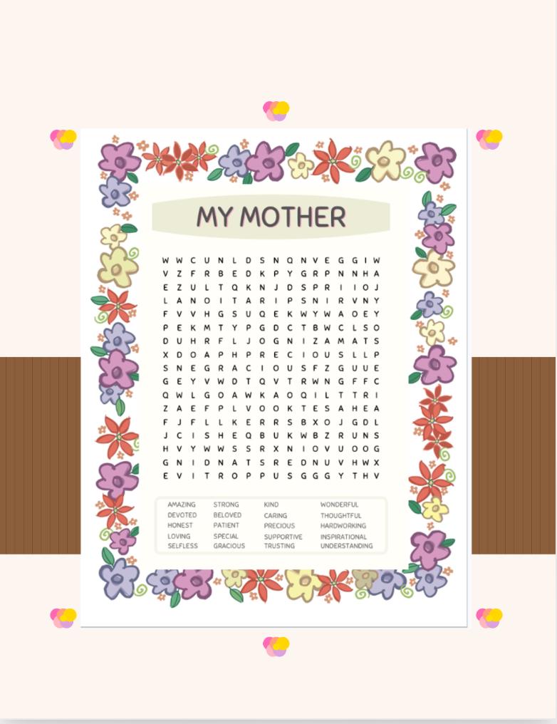 Mother's Day Floral Word Search Printable – Kids & Adults Activity ...