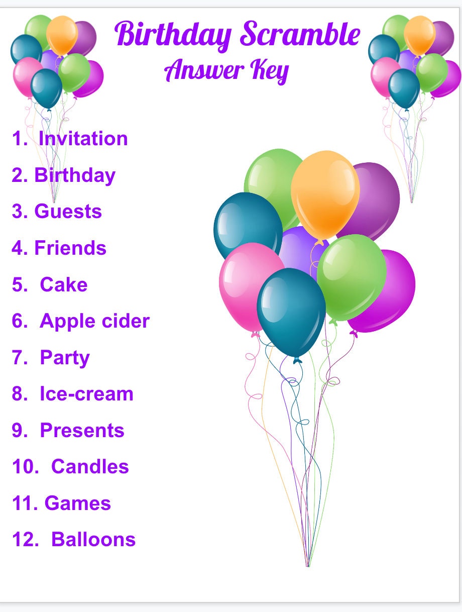 Birthday Word Scramble - Etsy