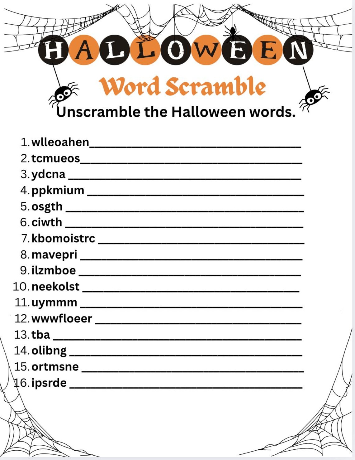 Halloween Word Scramble Game: Spooky Party Activity (instant Download ...