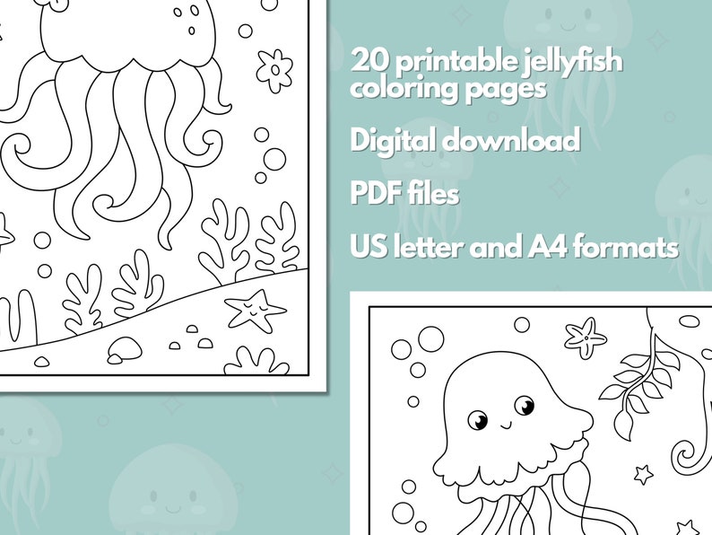 20 Jellyfish Sea Creature Coloring Pages Printable Adult Kids Teens ...